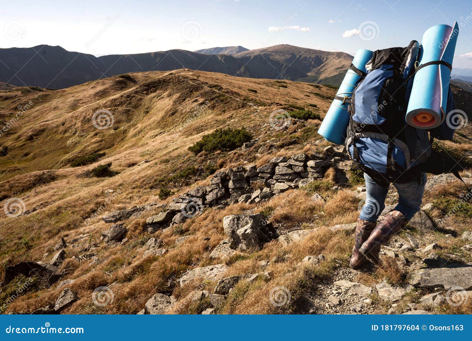 Tourist Goes To the Mountains on a Hike at Sunset Stock Photo - Image ...
