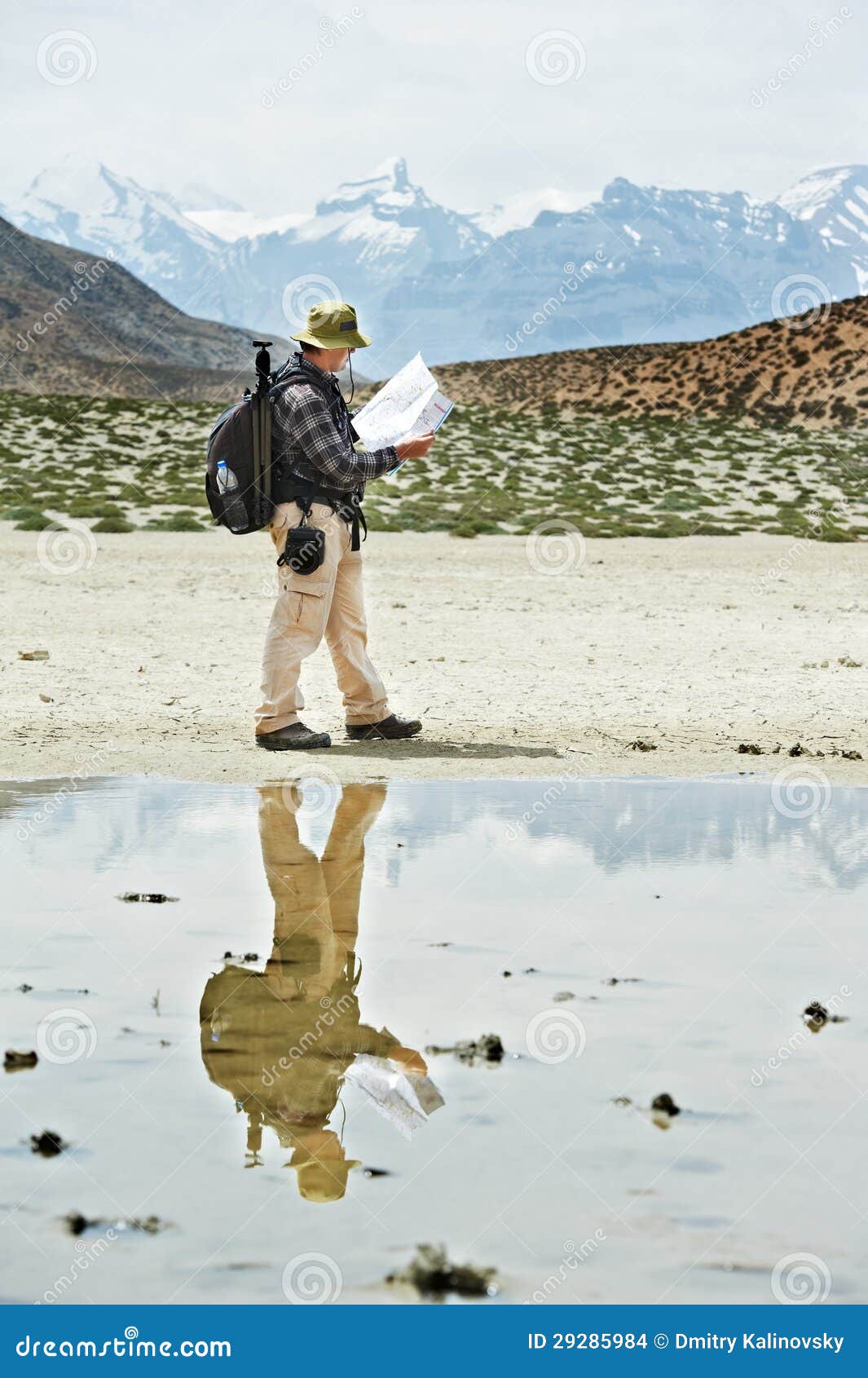 Tourist Hiker with Compass and Map in Mountains Stock Photo - Image of ...