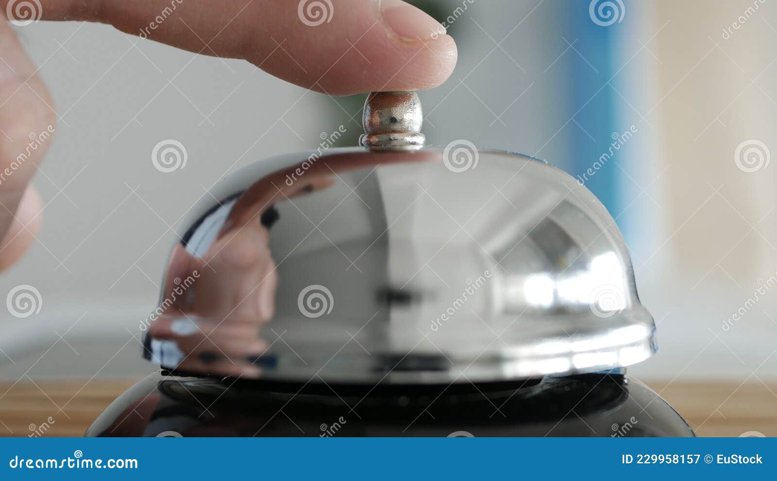 Tourist in Hotel Reception Presses the Bell Button Calling the ...