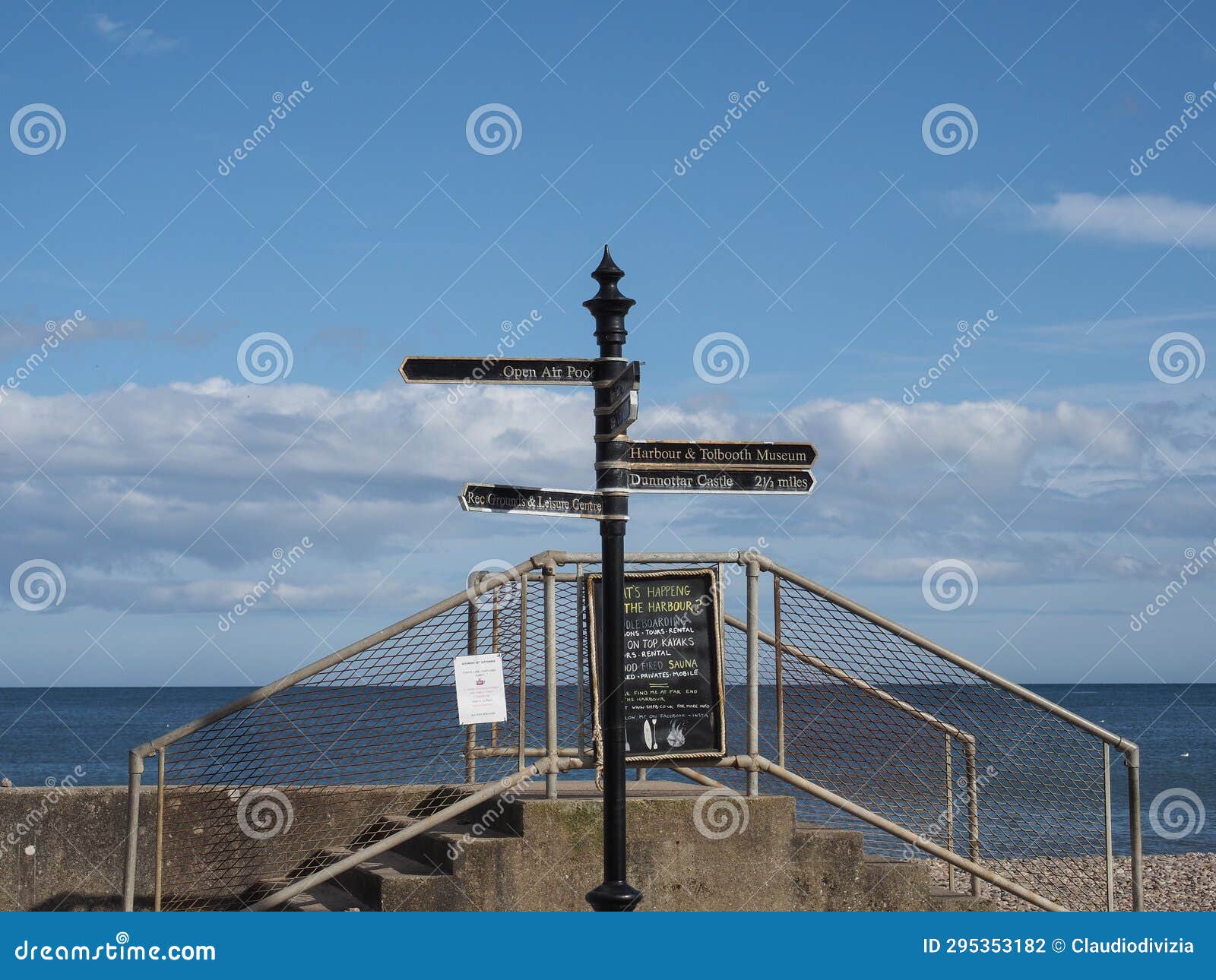 Tourist Information Direction Signs At Stonehaven Harbour In Sto ...