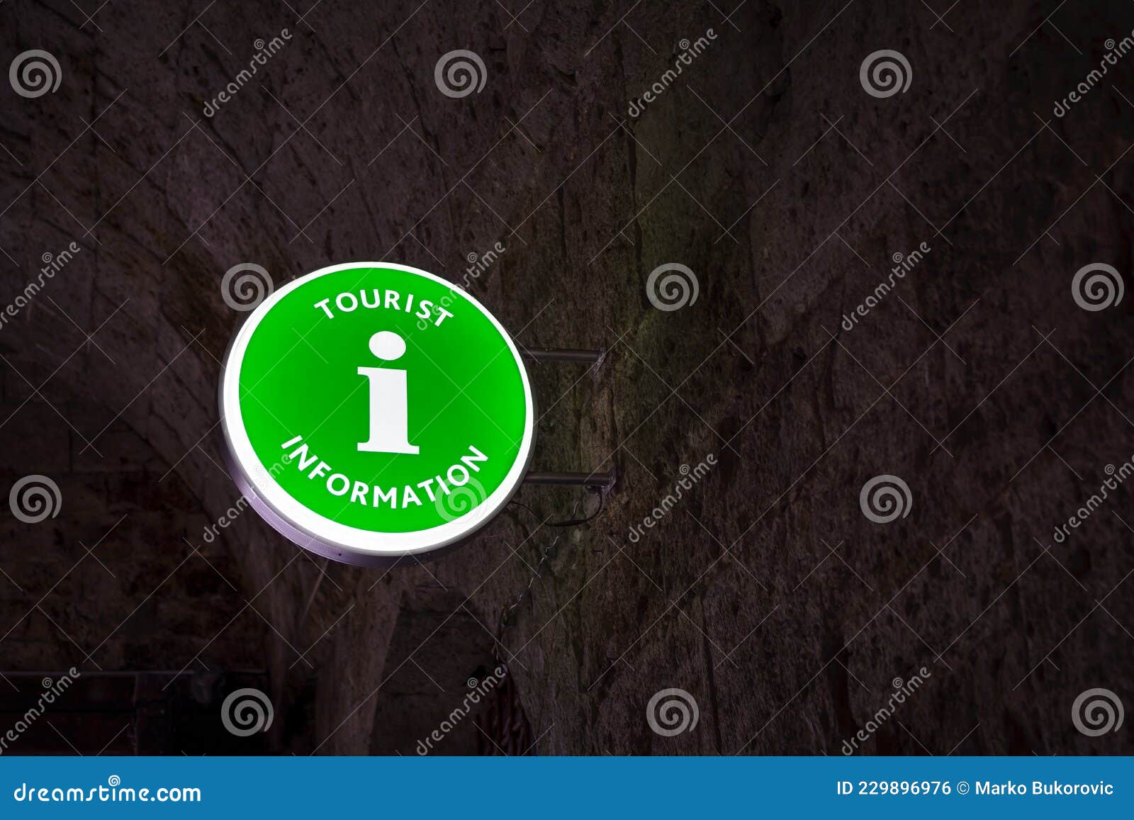 Tourist Information Sign on a Window Wall in the City Stock Photo ...