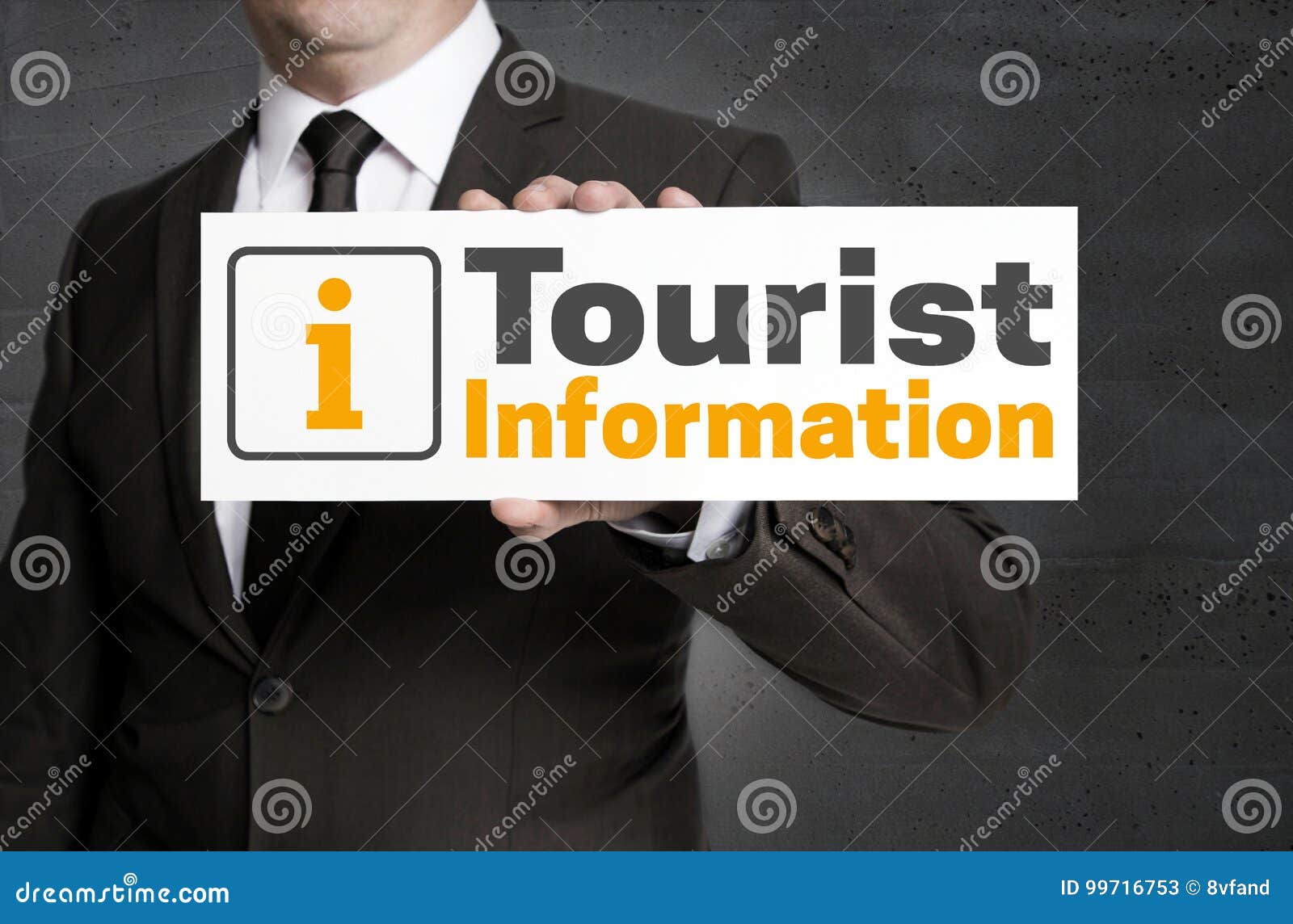 Tourist Information Signboard is Held by Businessman Stock Image ...