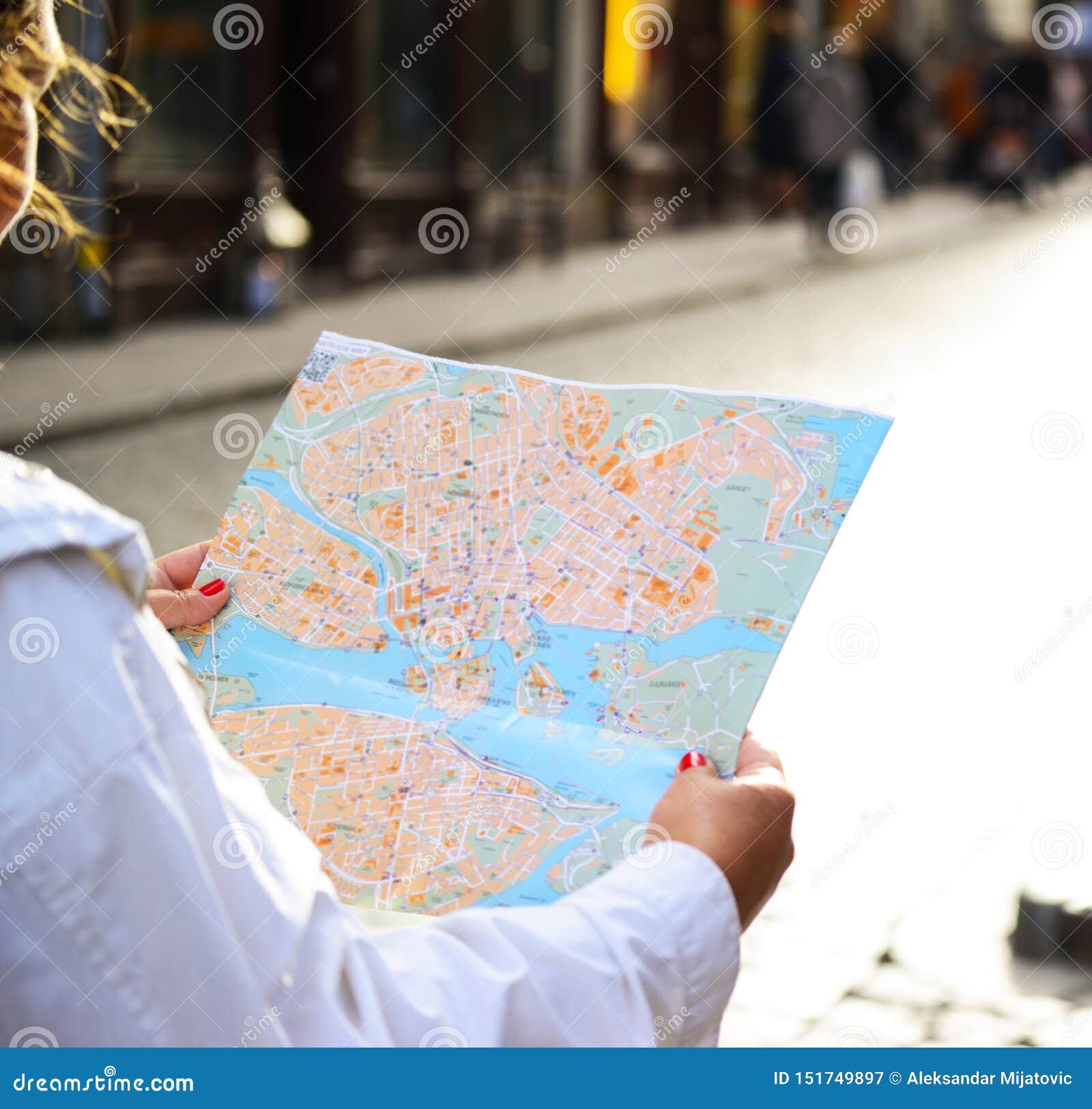 Tourist Looking at City Map Outdoors Stock Image - Image of camera ...