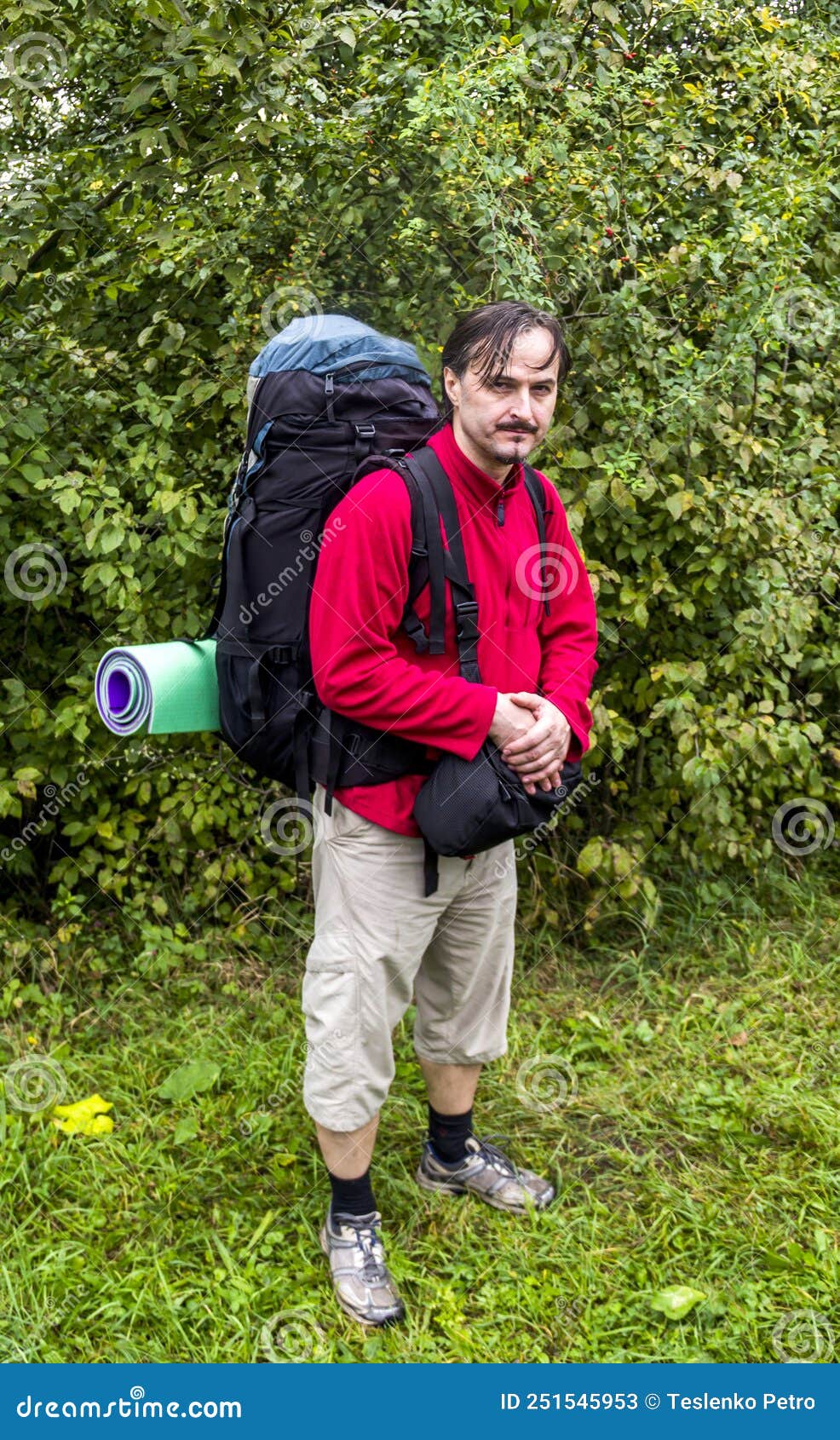 A Tourist Man with Big Backpack in the Forest Stock Image - Image of ...