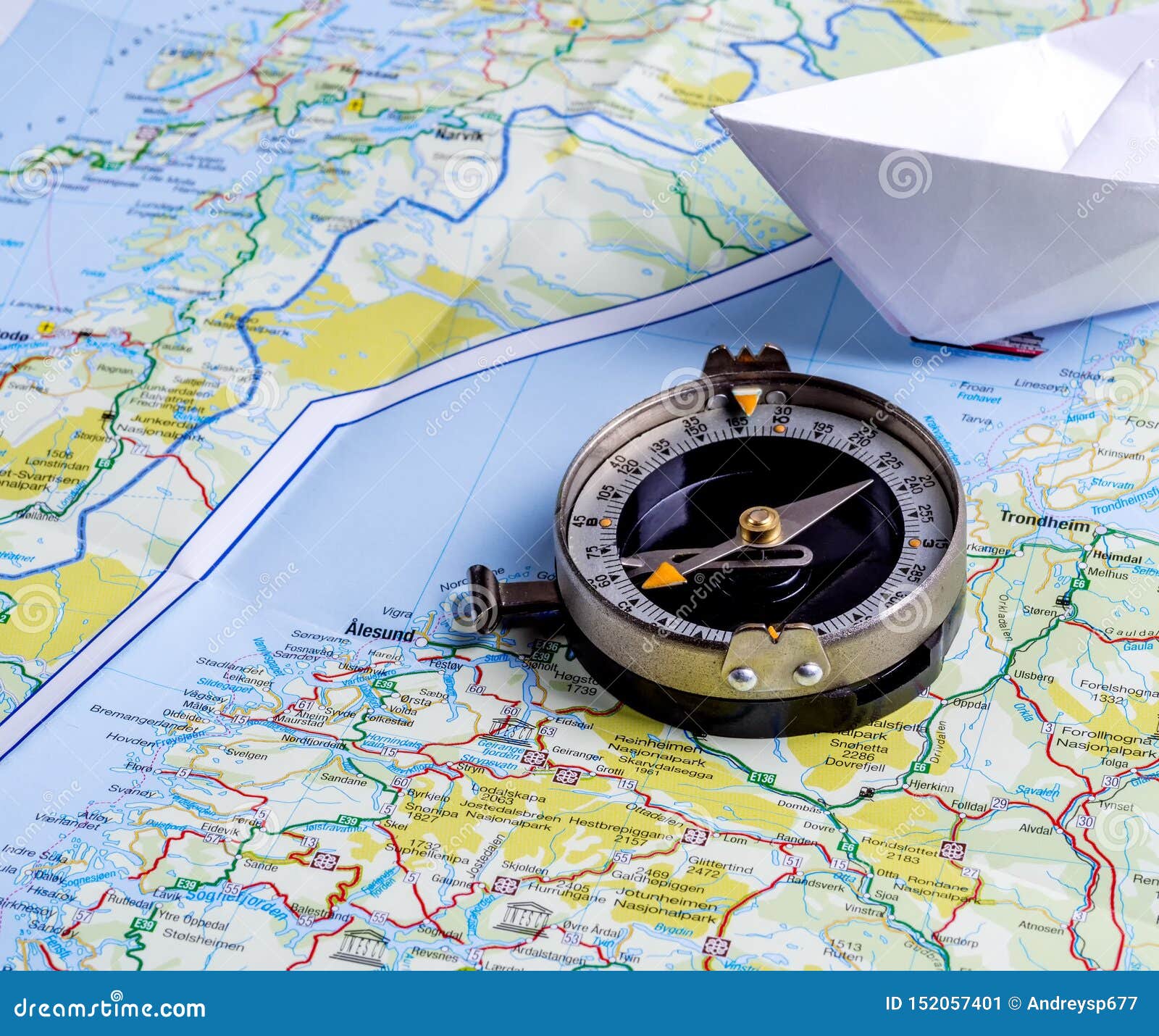 Tourist Map with Compass and Paper Boat Stock Image - Image of freedom ...