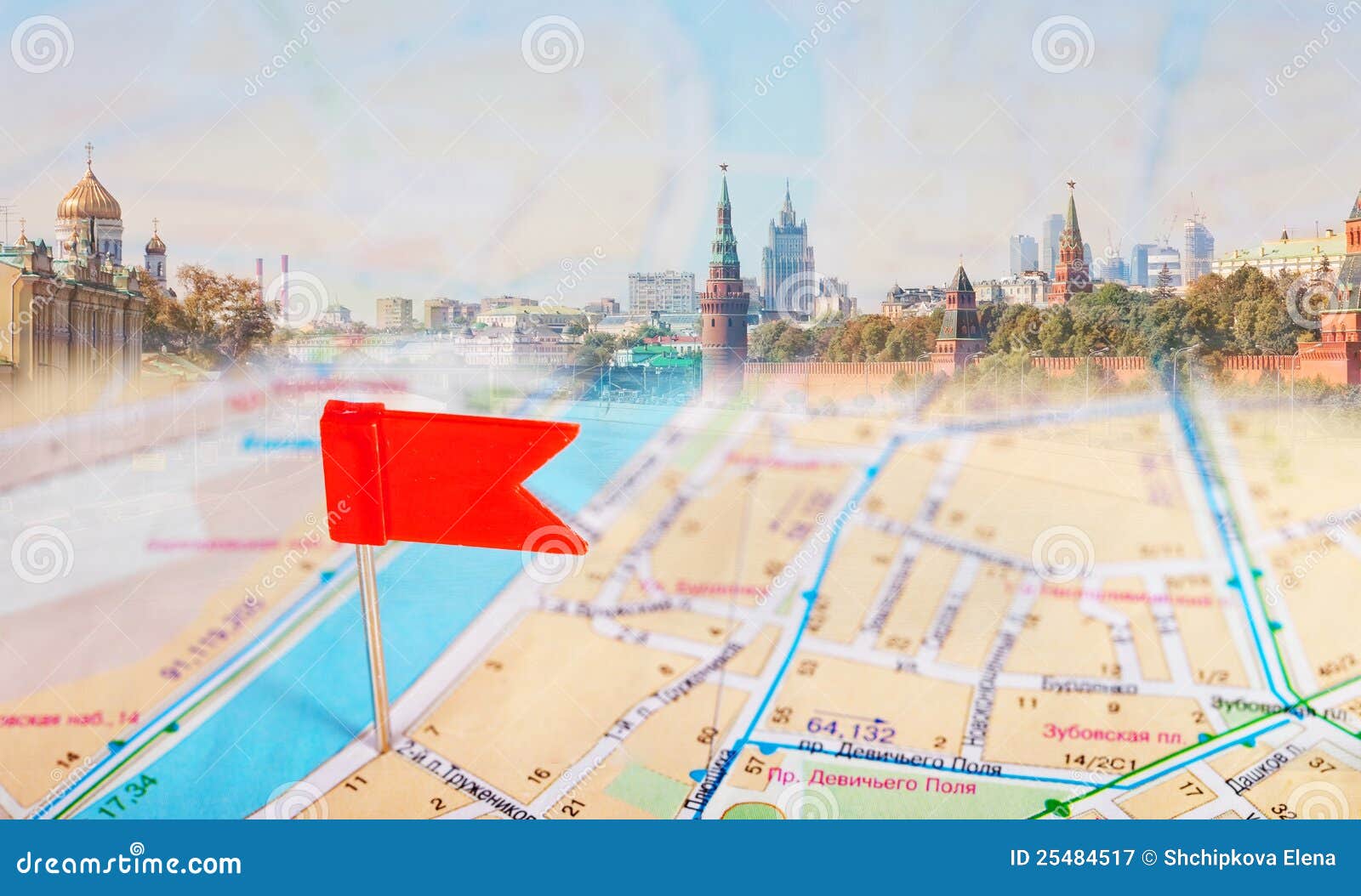 Tourist map and red tag stock image. Image of route, tourism - 25484517