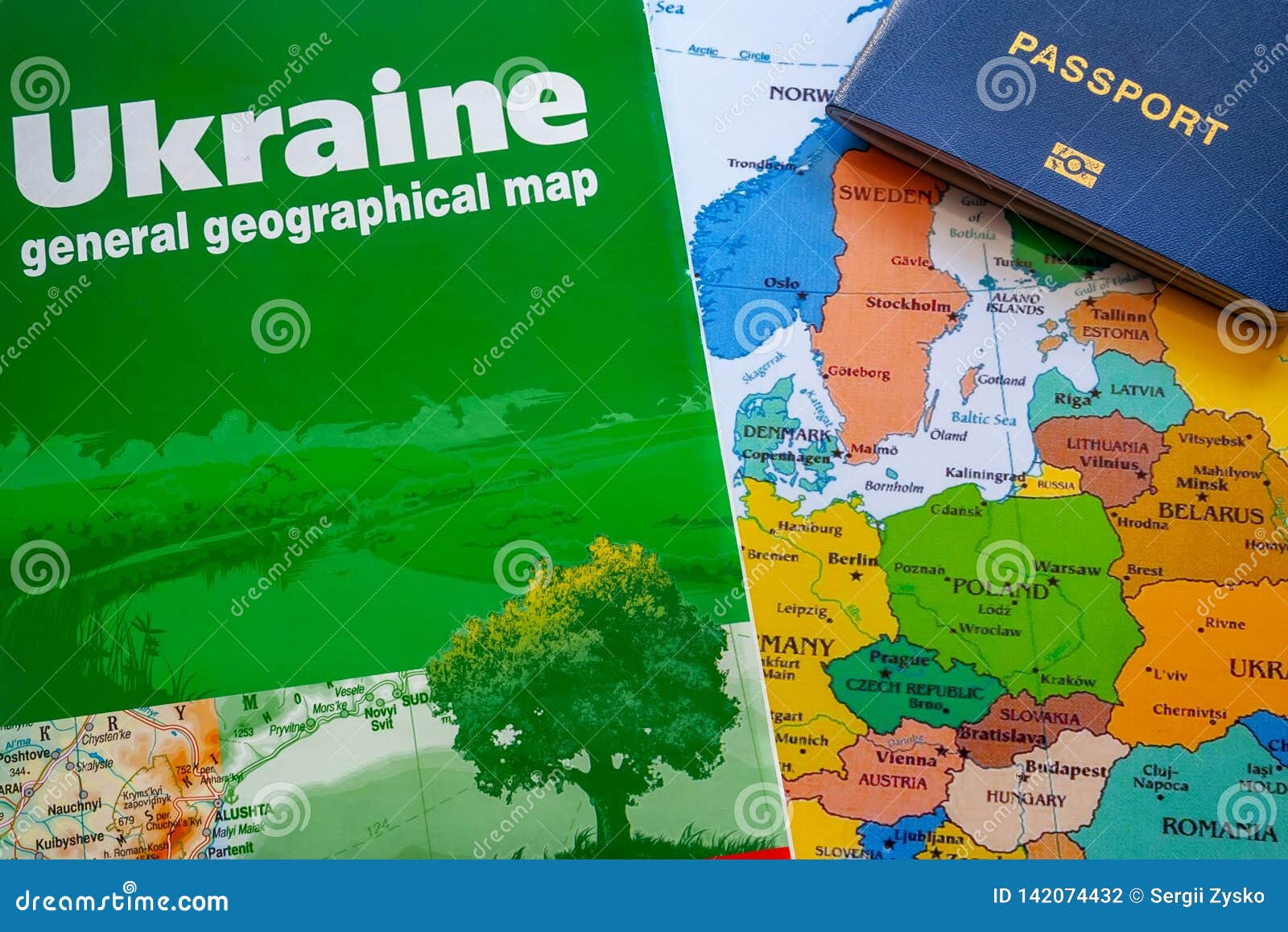 Tourist Map of Ukraine with Passport and Travel Stock Photo - Image of ...