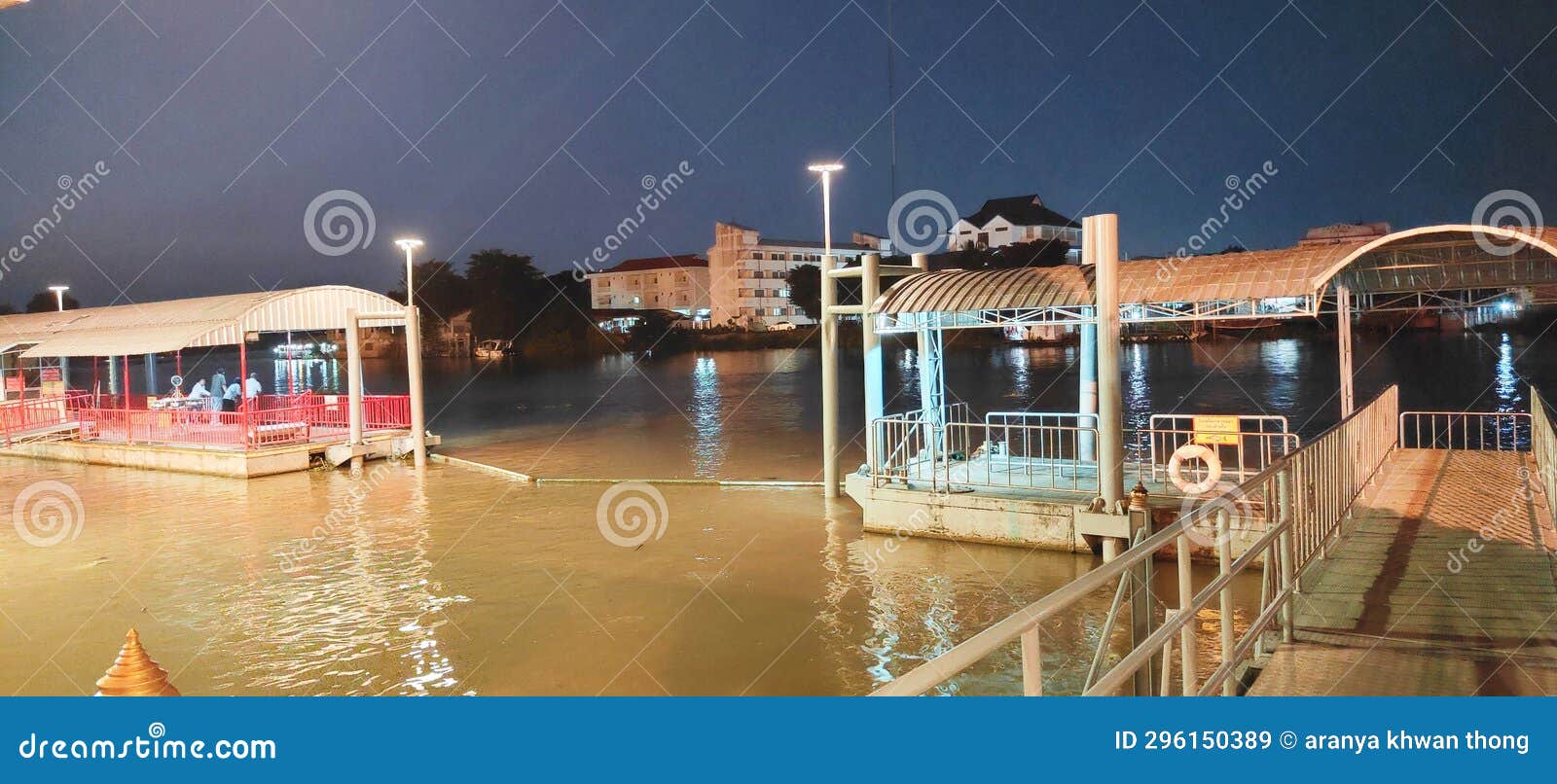 Tourist Passenger Pier for Rivers and Canals at Night Stock Image ...