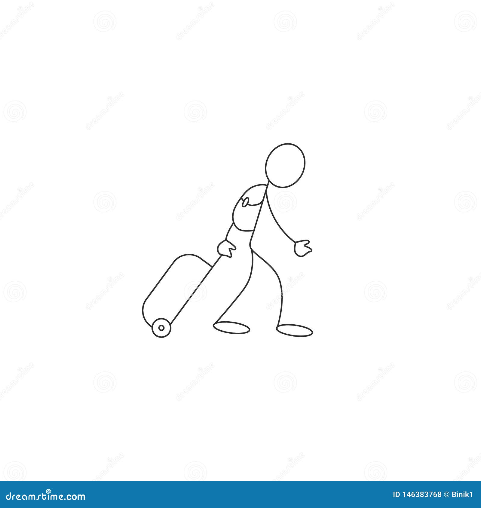 Tourist Passenger with Rolling Bag Stick Figure Icon Vector, Stock ...