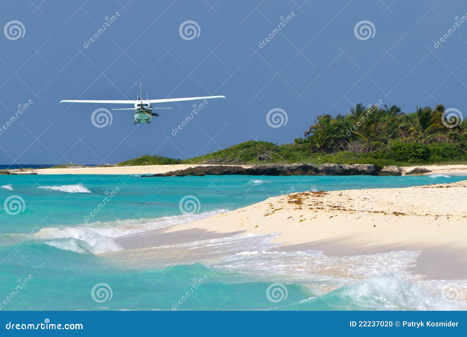 Tourist Plane Flying Over Caribbean Beach Stock Photo - Image of travel ...