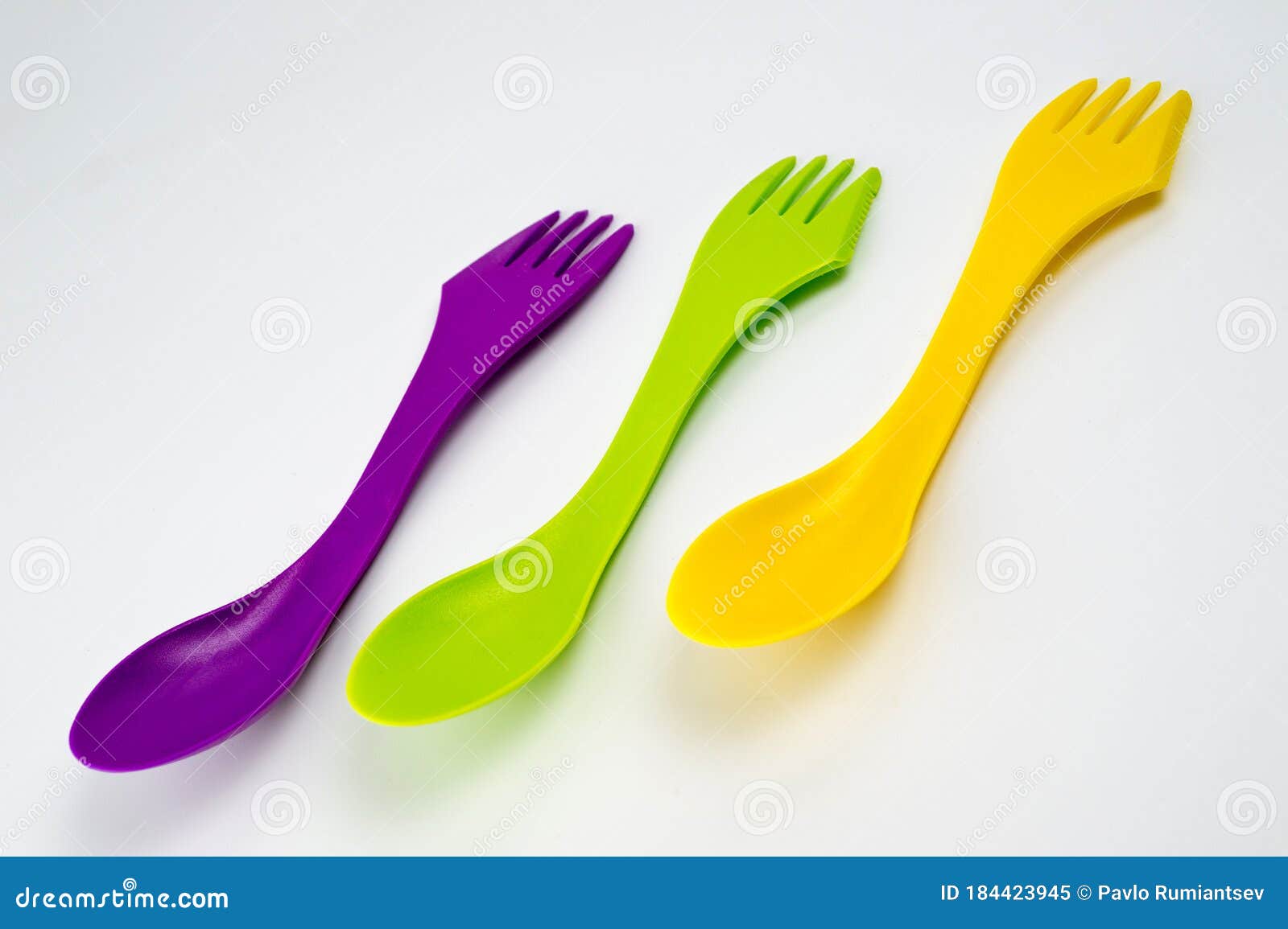 Tourist Plastic Fork Spoon in Different Colors, Photographed Large on a ...