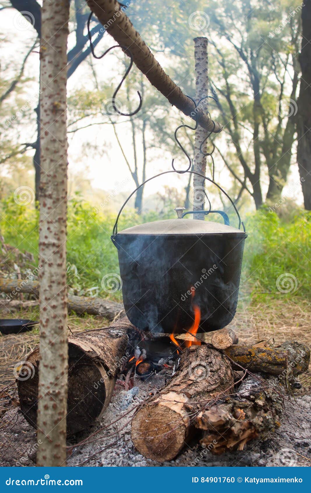 Tourist pot over camp fire stock photo. Image of cook - 84901760