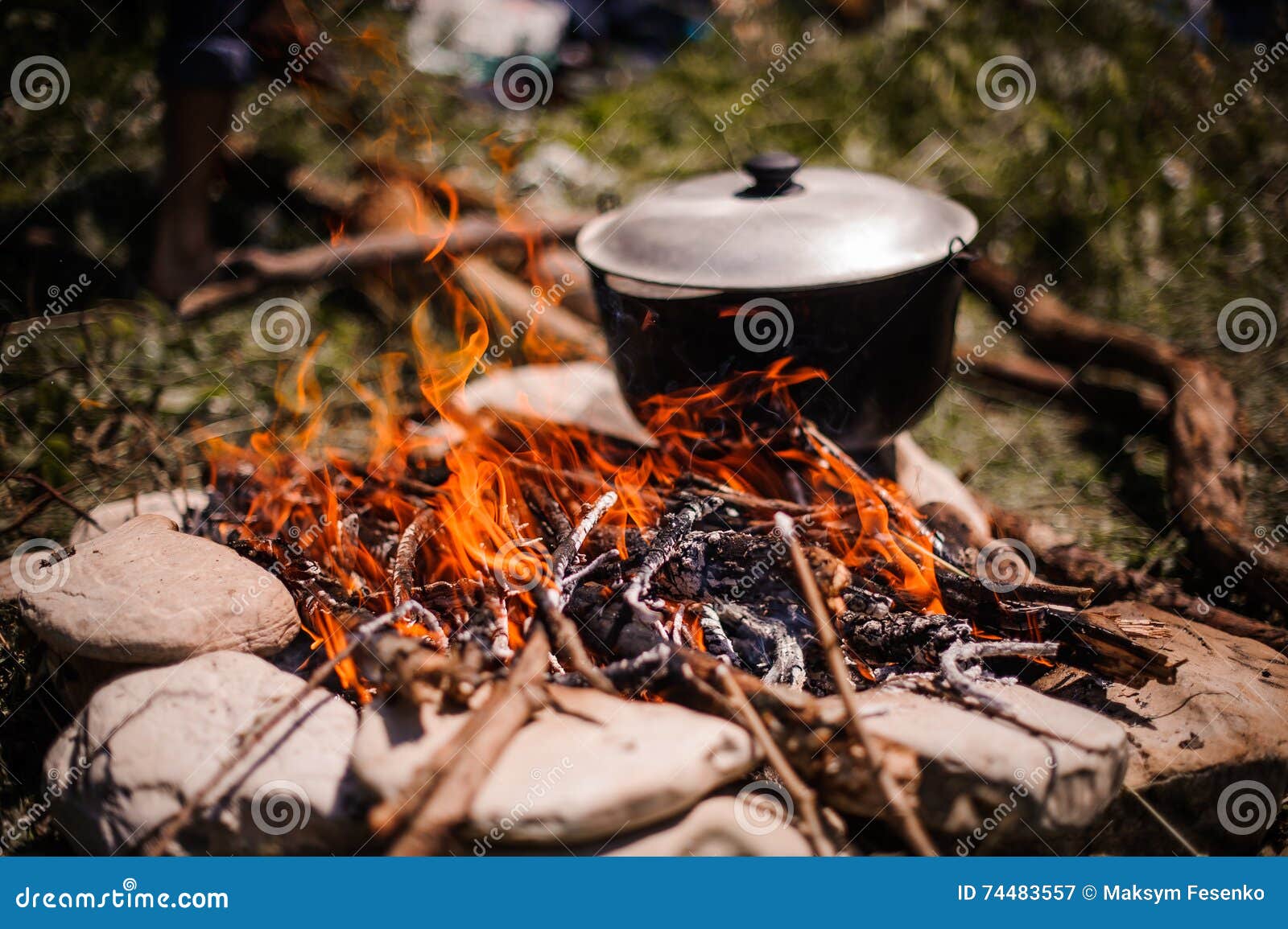 Tourist pot over the fire. stock image. Image of dinner - 74483557