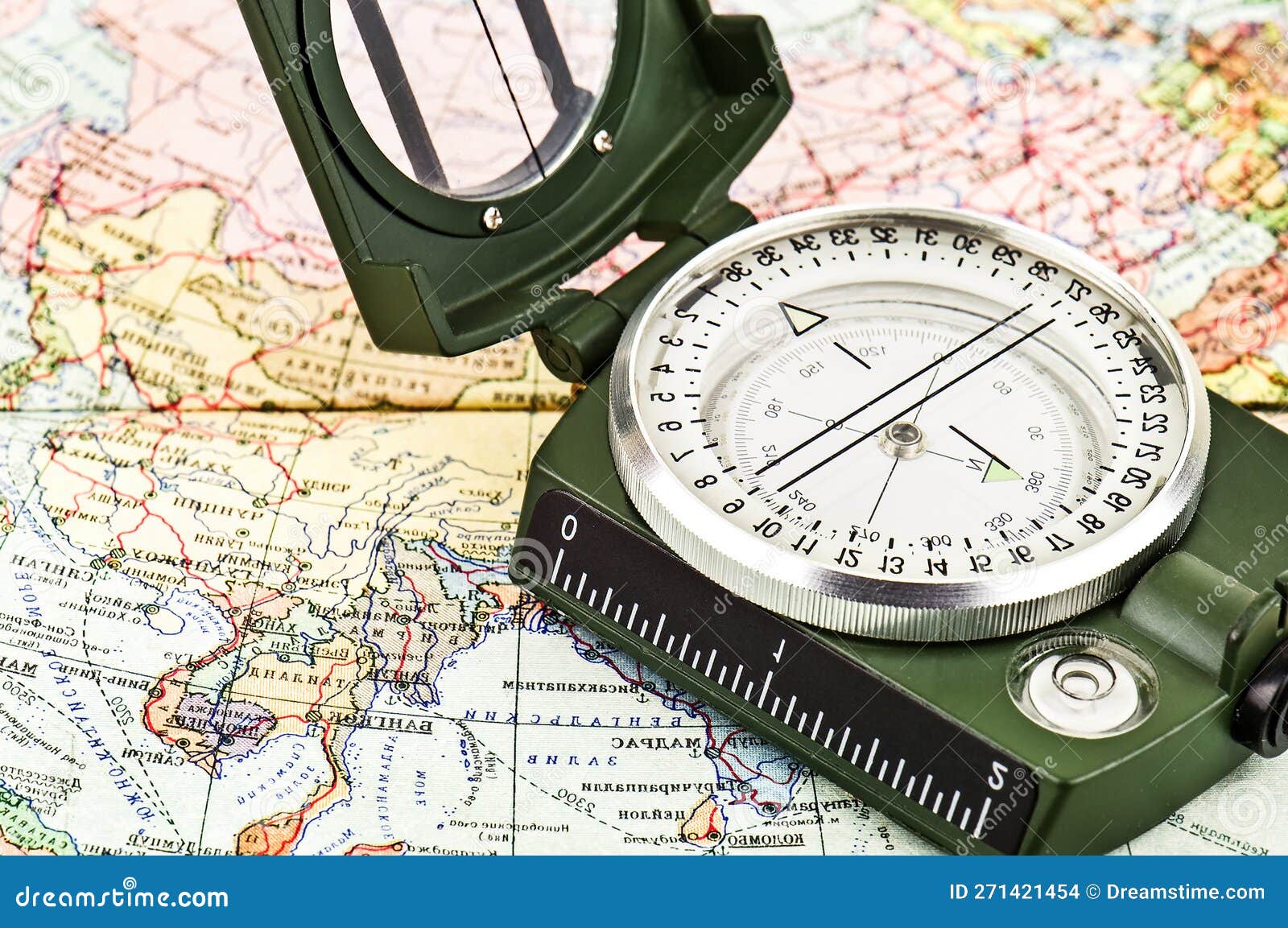 Tourist Professional Compass on the Map Stock Photo - Image of business ...