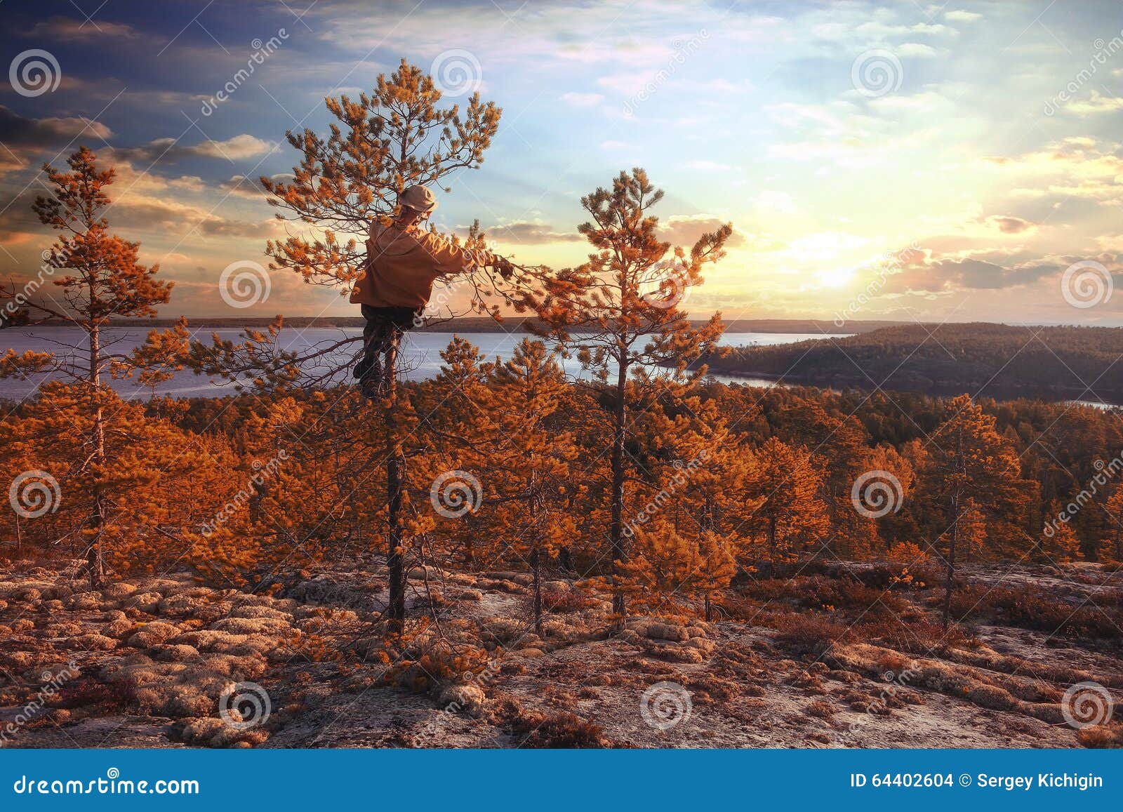 Tourist Resting in Mountains at Sunset Stock Photo - Image of hunter ...