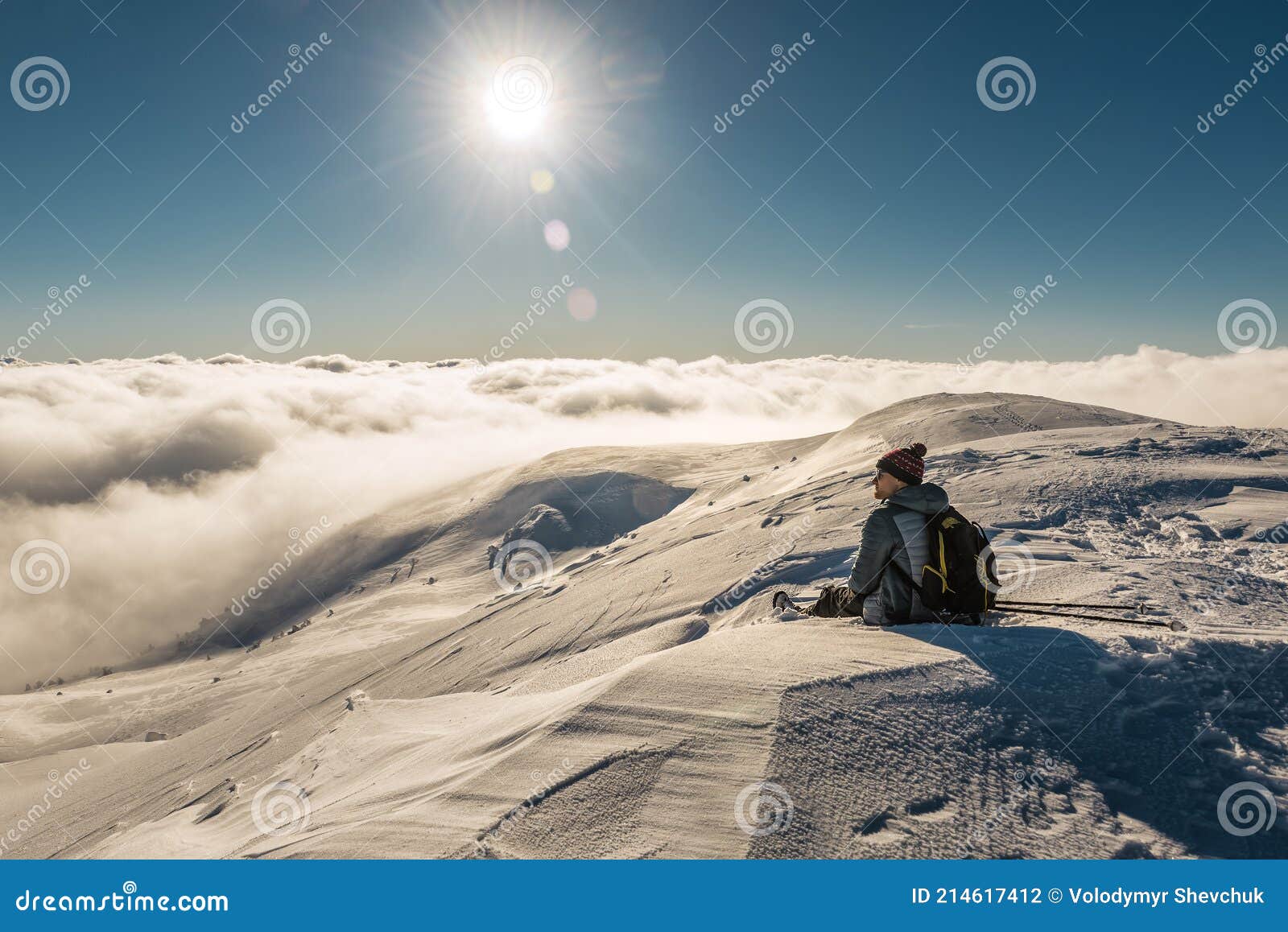 Tourist Resting in the Snowy Mountains Stock Photo - Image of ...