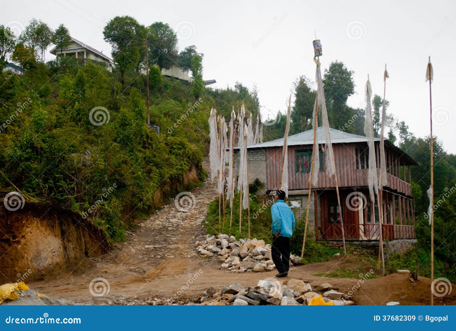 A Tourist at Rishap Hill Top Editorial Stock Image - Image of house ...