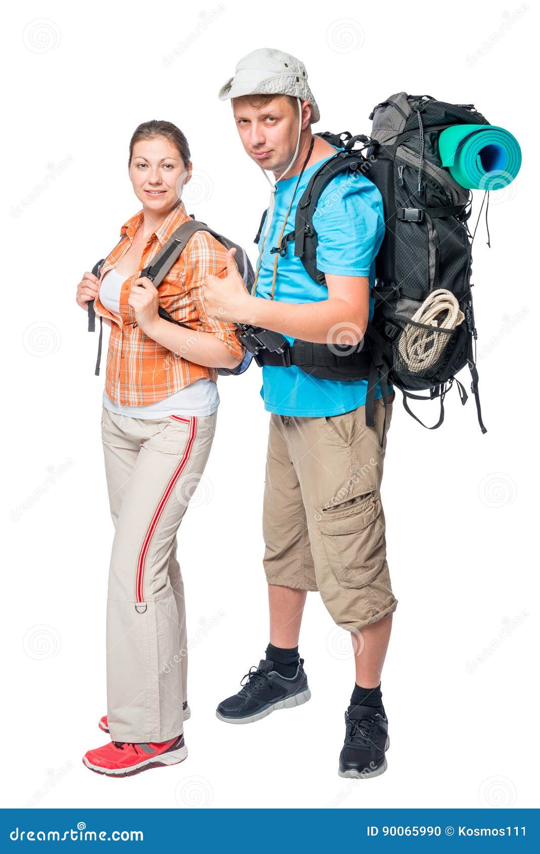 Tourist Satisfaction with Backpacks Posing in the Studio Stock Photo ...