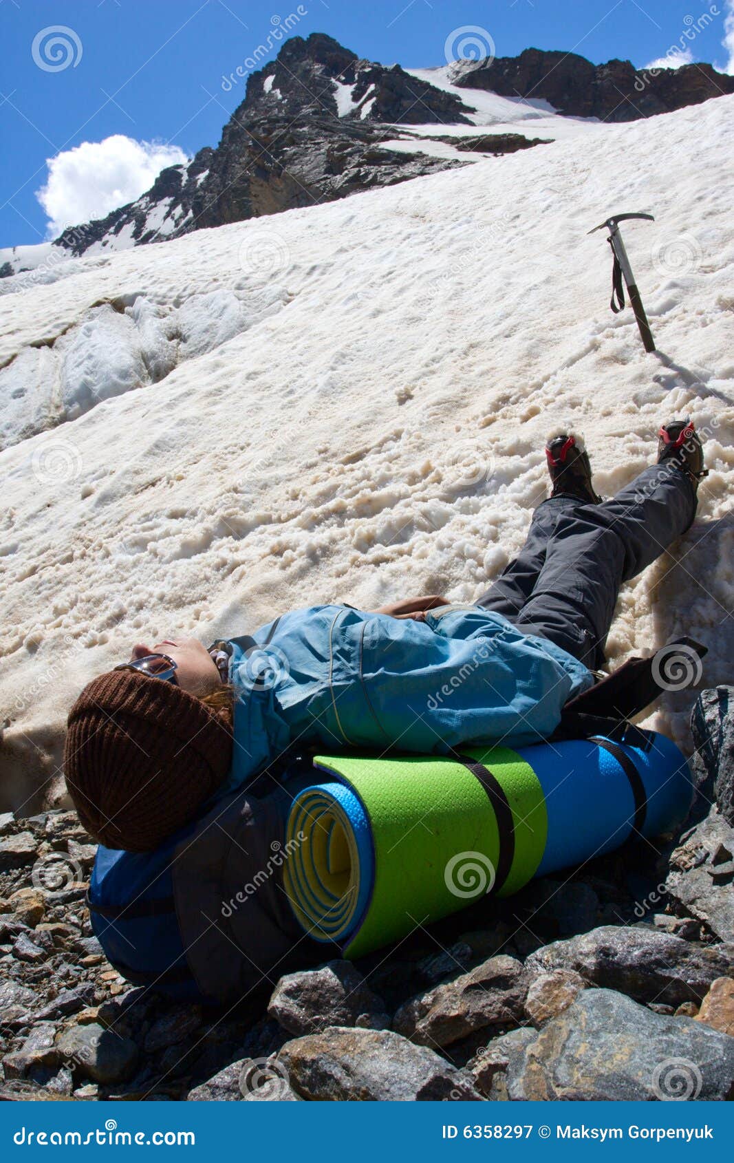 Tourist Sleep on Her Backpack Stock Image - Image of clouds, outing ...
