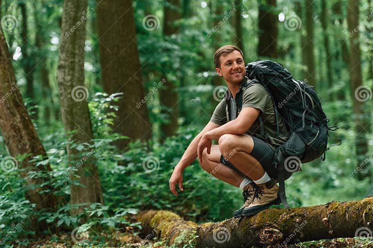 Tourist in Summer Forest. Conception of Exploration and Leisure Stock ...