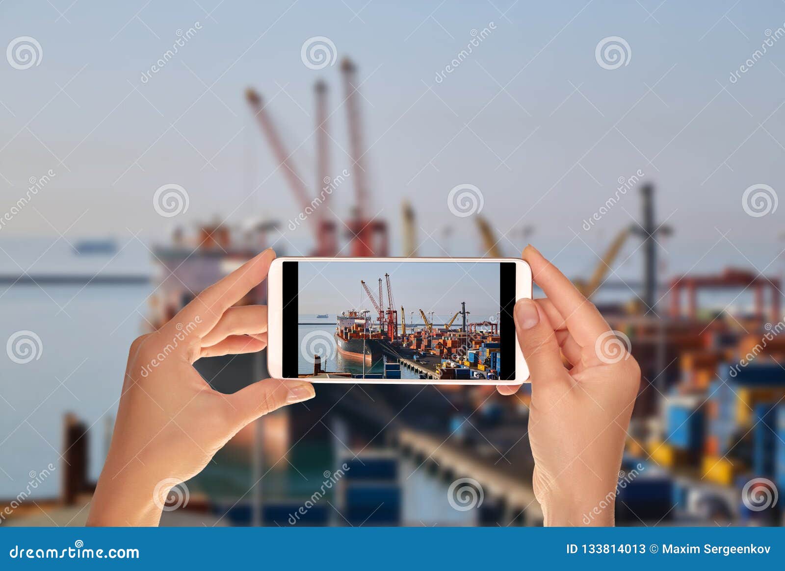 Tourist Makes a Photo of Small Container Terminal in Italy Stock Image ...