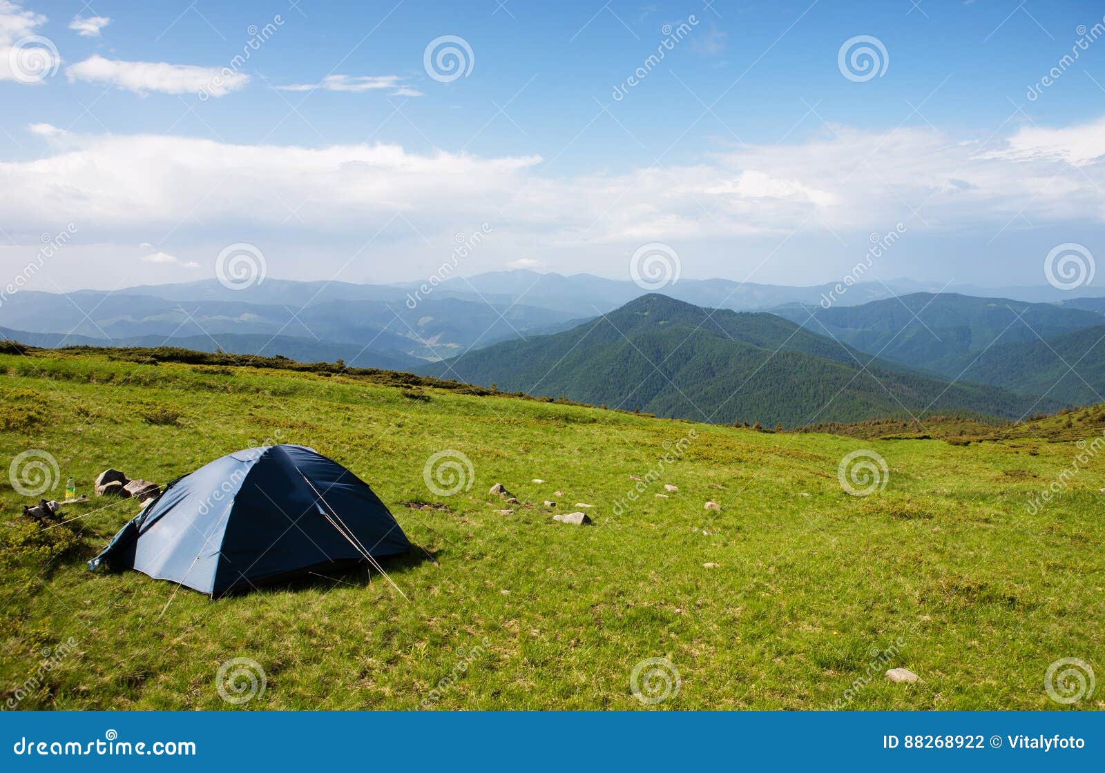 Tourist Tent on an Alpine Meadow Stock Photo - Image of natural ...