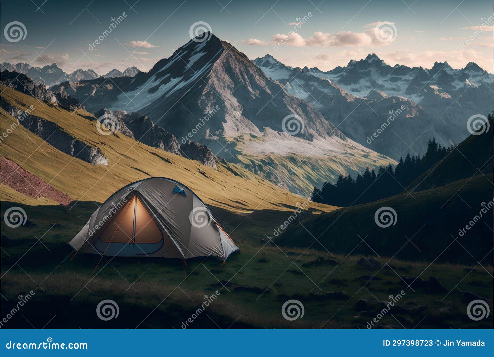 Tourist Tent on the Background of Mountains. Camping in the Mountains ...