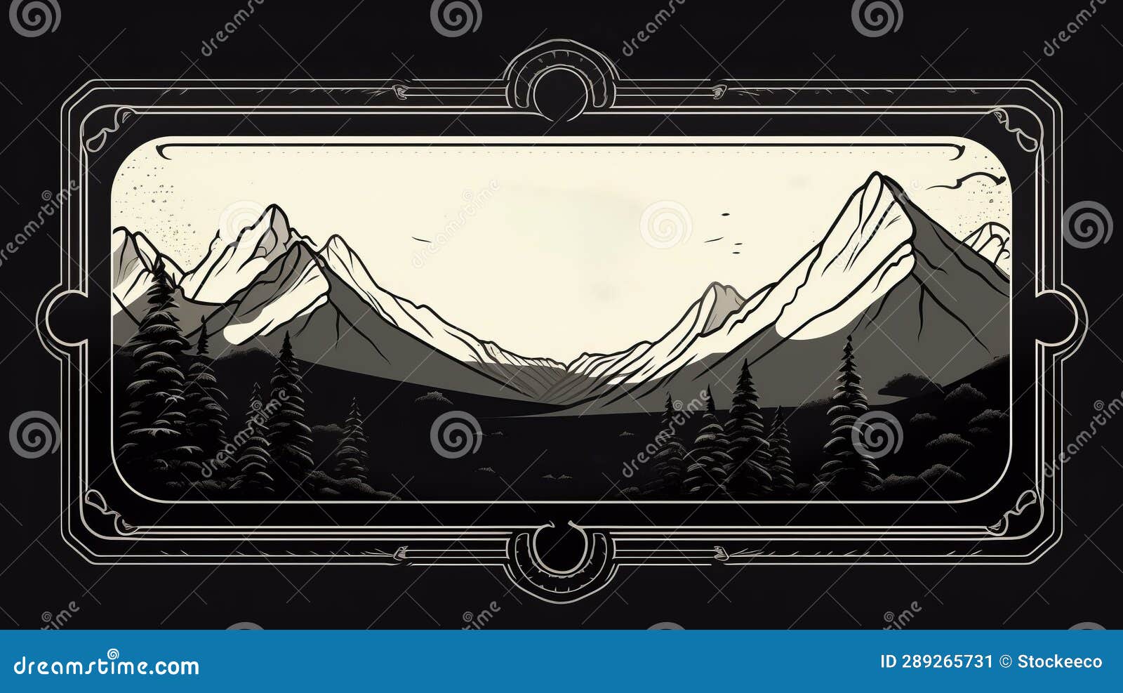 Tourist Themed Rectangular Label with Mountain Silhouette on World Map ...