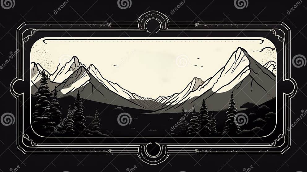 Tourist Themed Rectangular Label with Mountain Silhouette on World Map ...