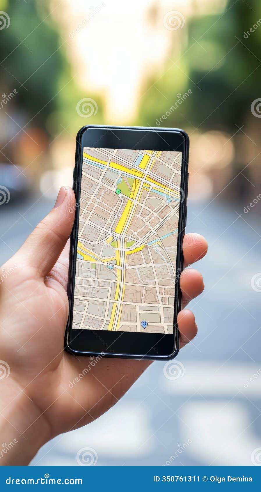 Tourist Using Navigation App on Smartphone in Urban Setting Stock Image ...