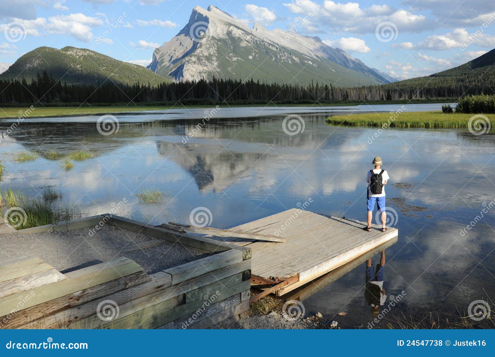 A Tourist at Vermillion Lakes Stock Photo - Image of admiration, canada ...
