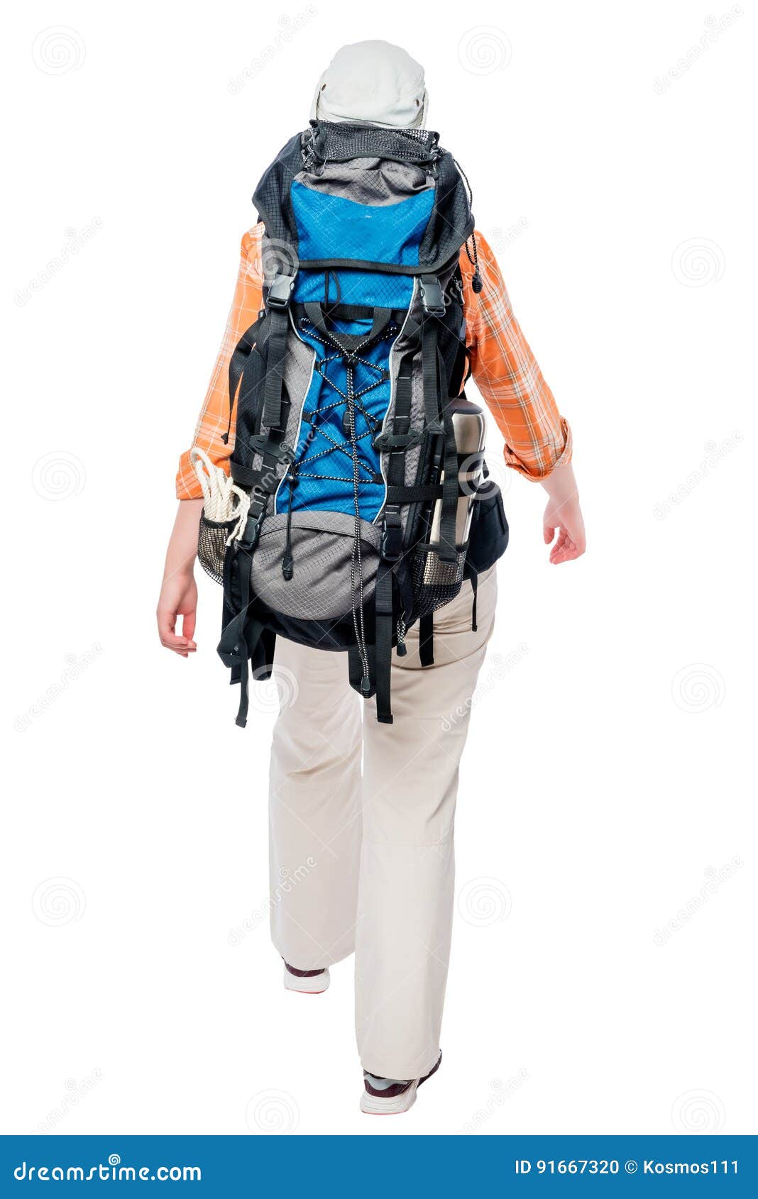 A Tourist is Walking, with a Heavy Big Backpack, a Back View Stock ...
