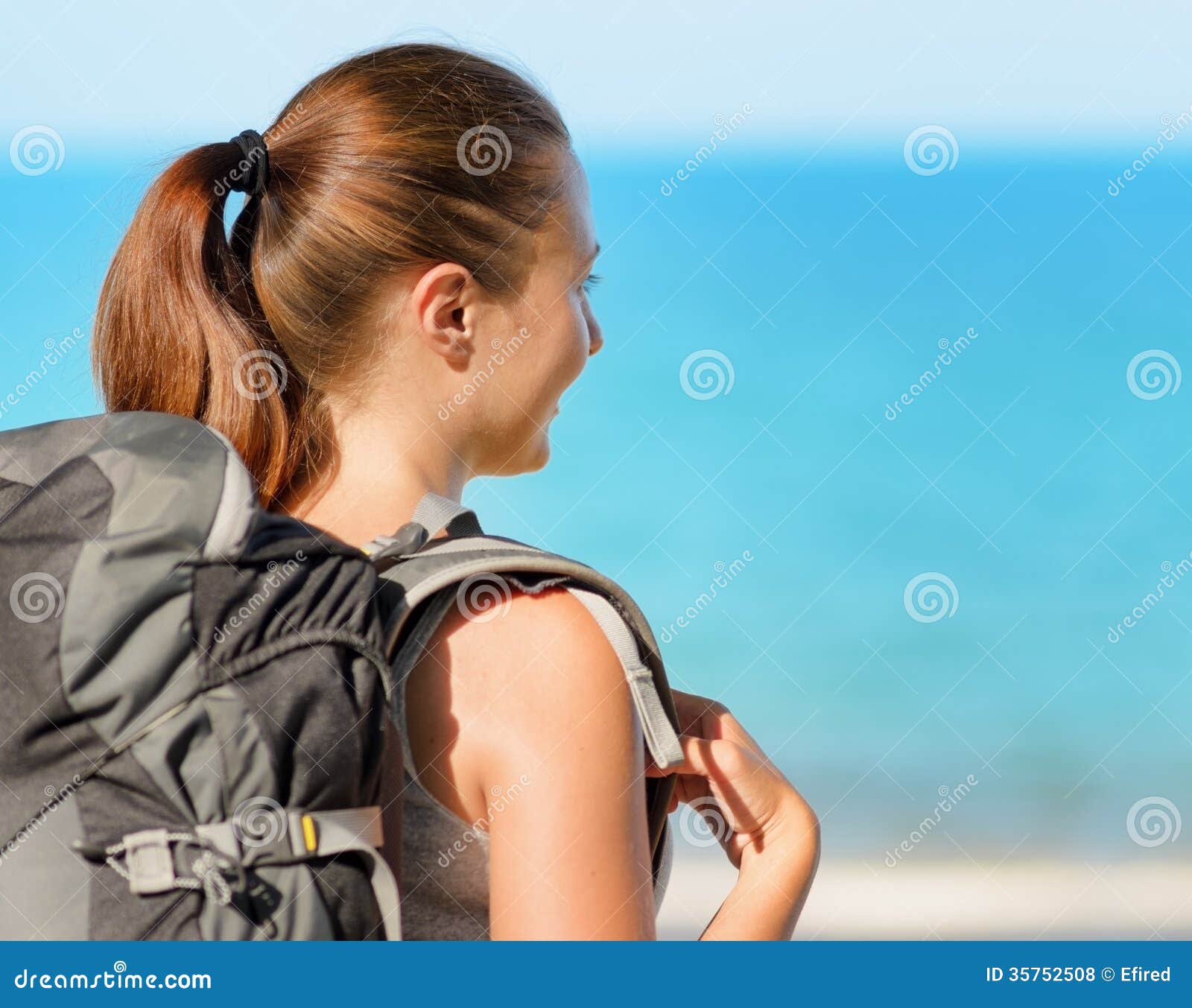 Young Female Backpacker on a Beach Stock Photo - Image of people ...