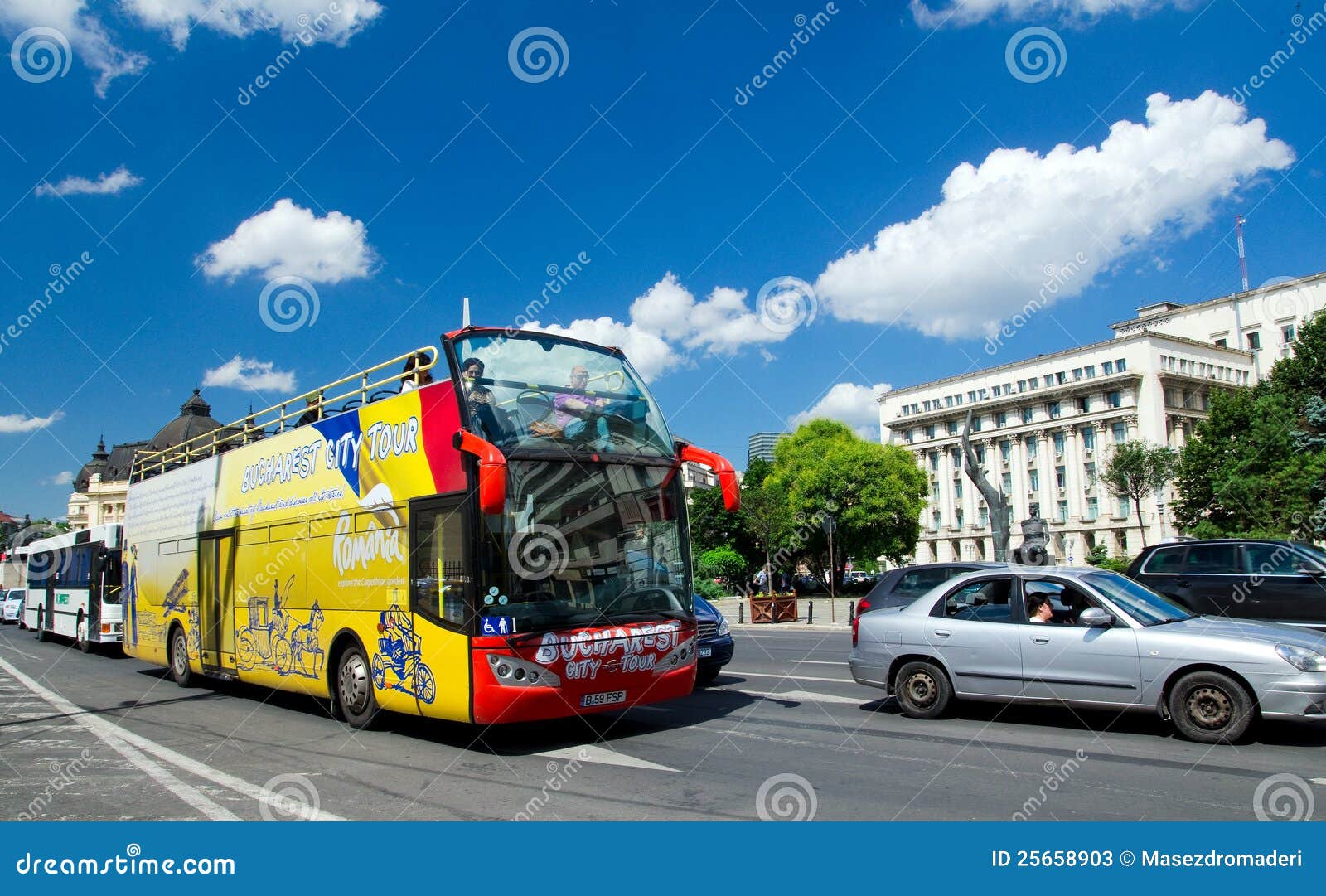 Touristic bus in Bucharest editorial stock photo. Image of decker ...