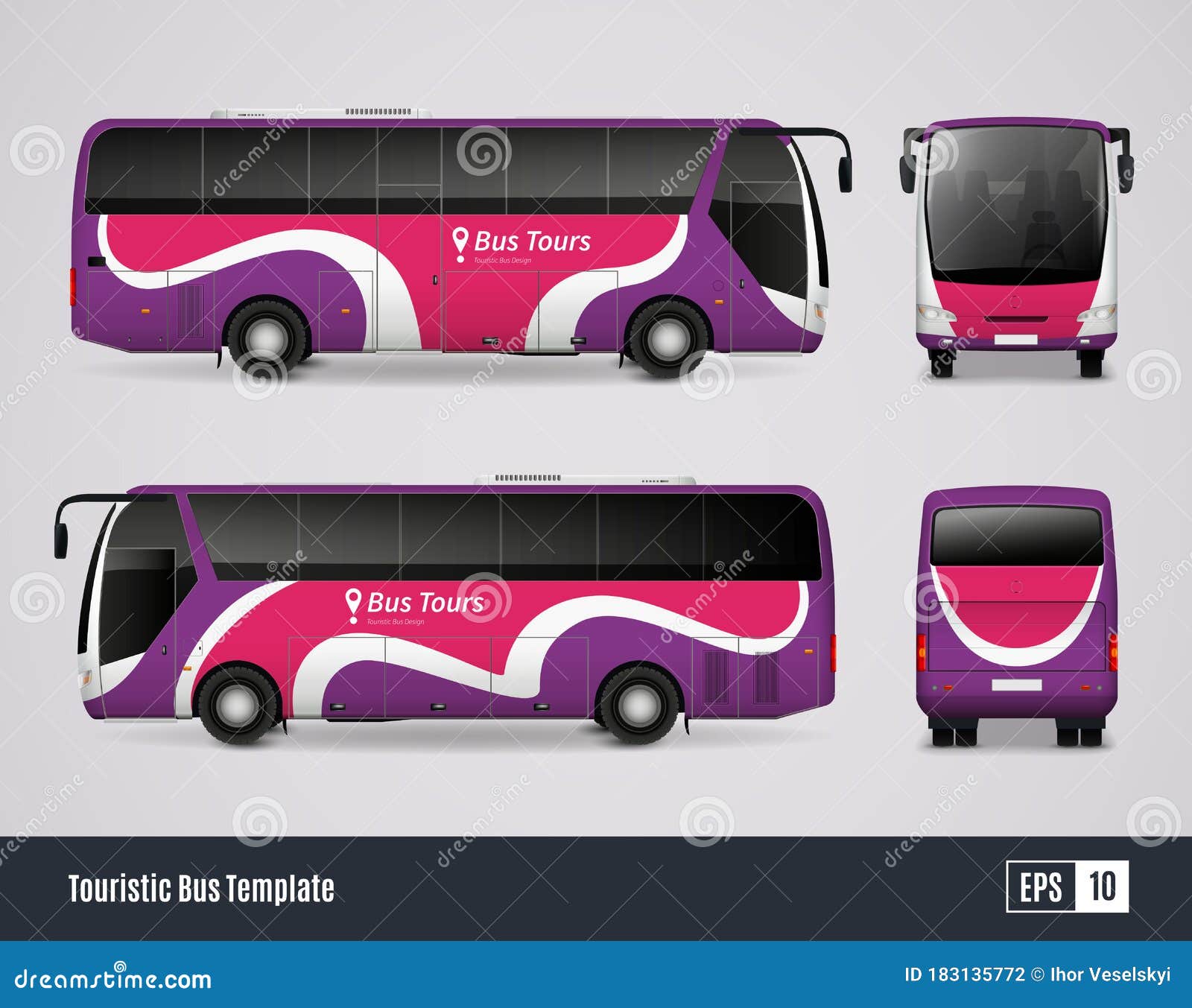 Touristic Bus Template in Realistic Style Stock Illustration ...