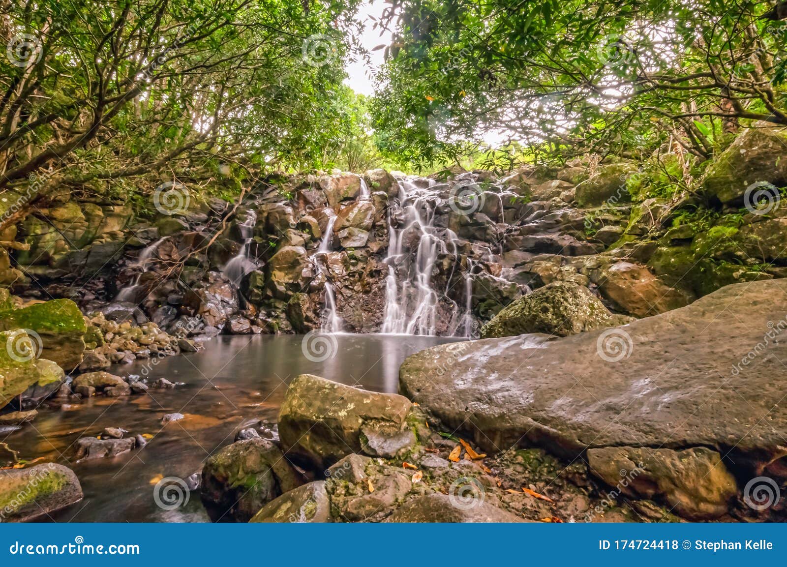 The Touristic Cascade Chamarel Waterfall, Mauritius, No Person. Stock ...