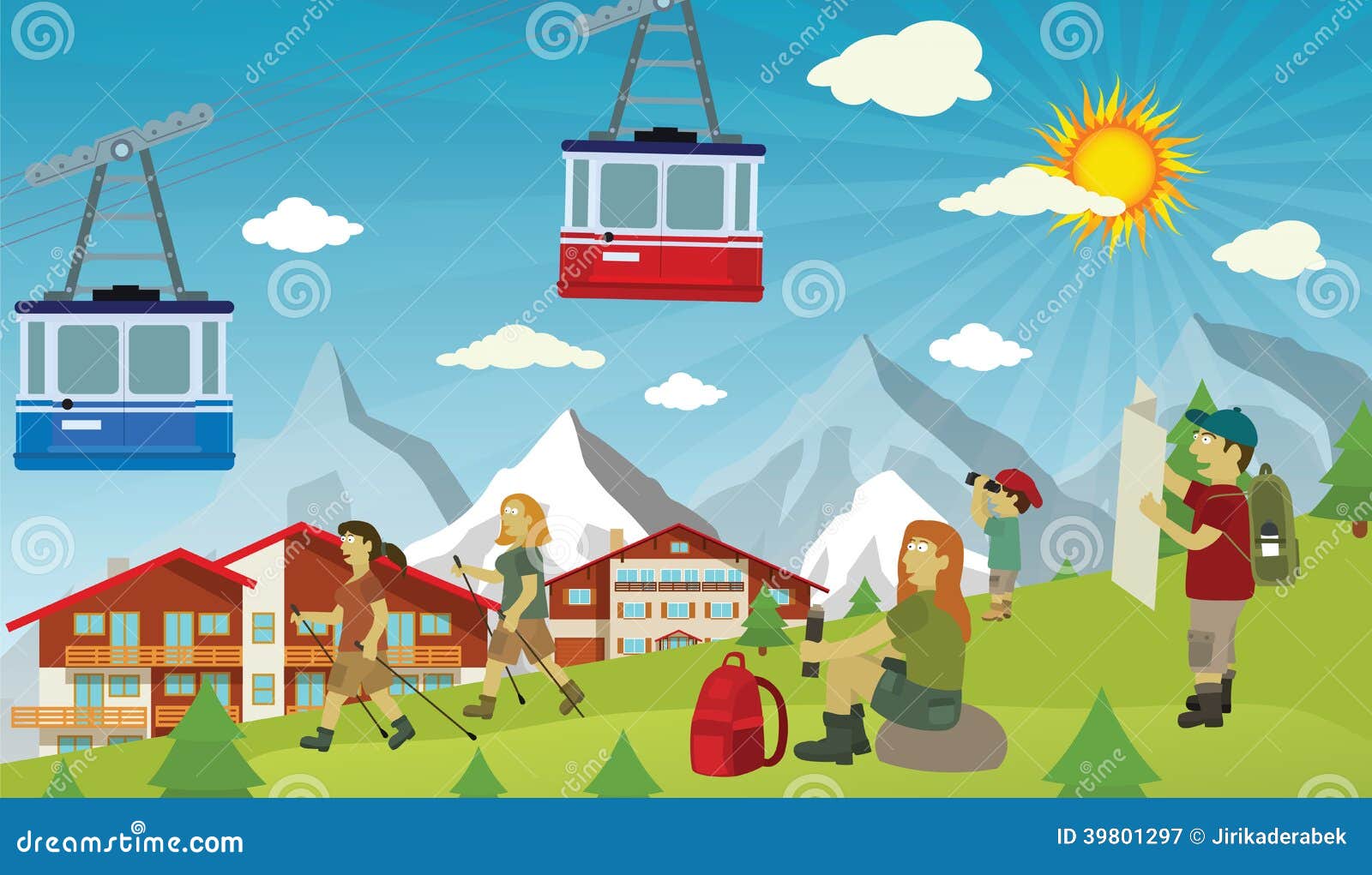 Tourists in the Alps stock vector. Illustration of nature - 39801297