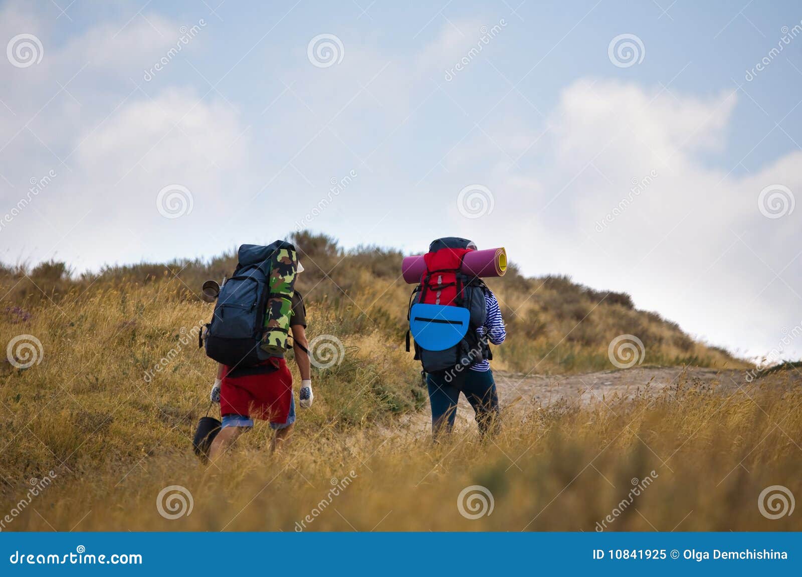 Tourists with Backpacks Going Uphill Stock Image - Image of people ...