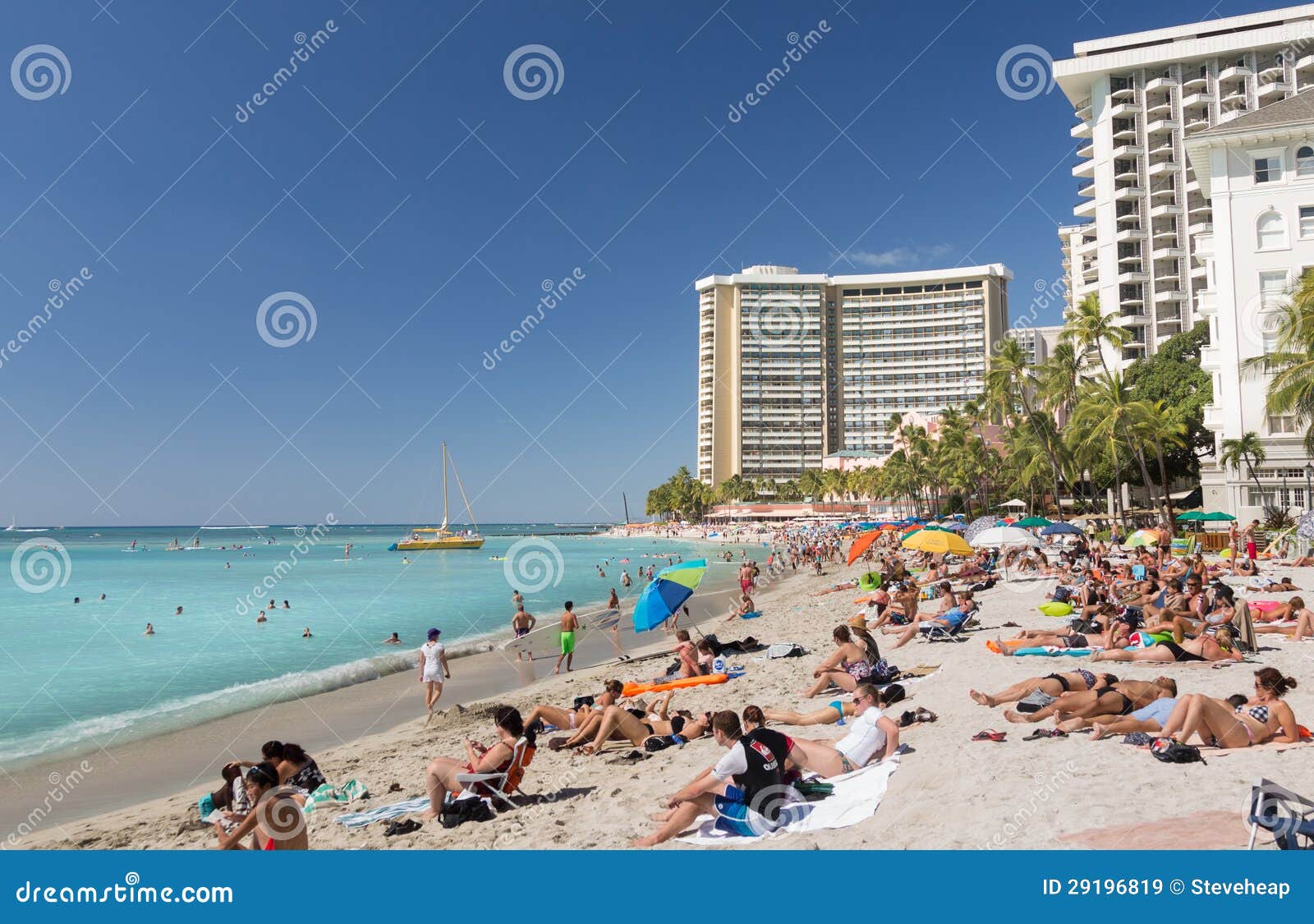 Tourists on Busy Beach of Waikiki Editorial Stock Image - Image of ...