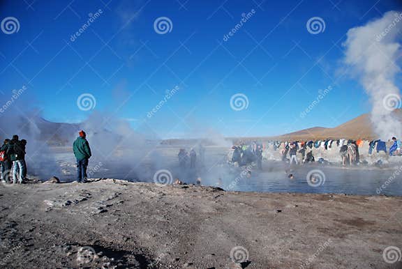 Tourists Inside Hot Springs Editorial Stock Image - Image of boiling ...