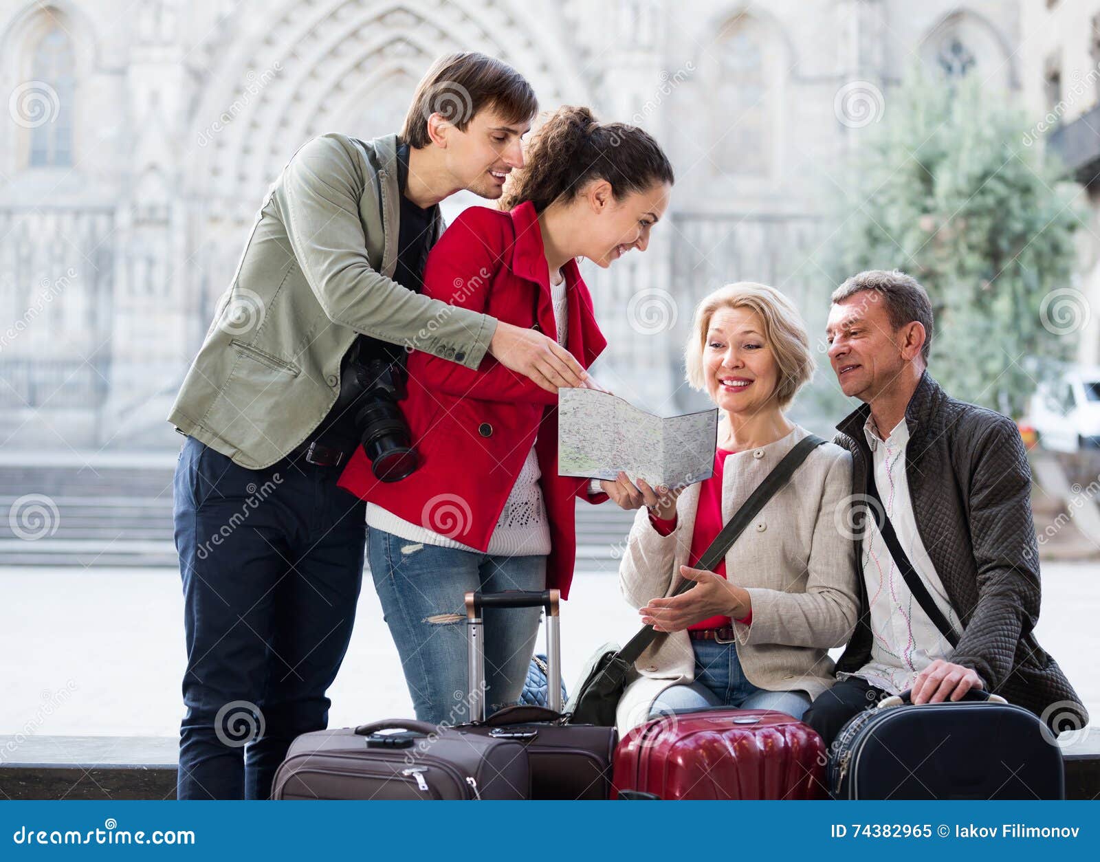 Tourists with Map and Baggage in City Stock Image - Image of girl ...
