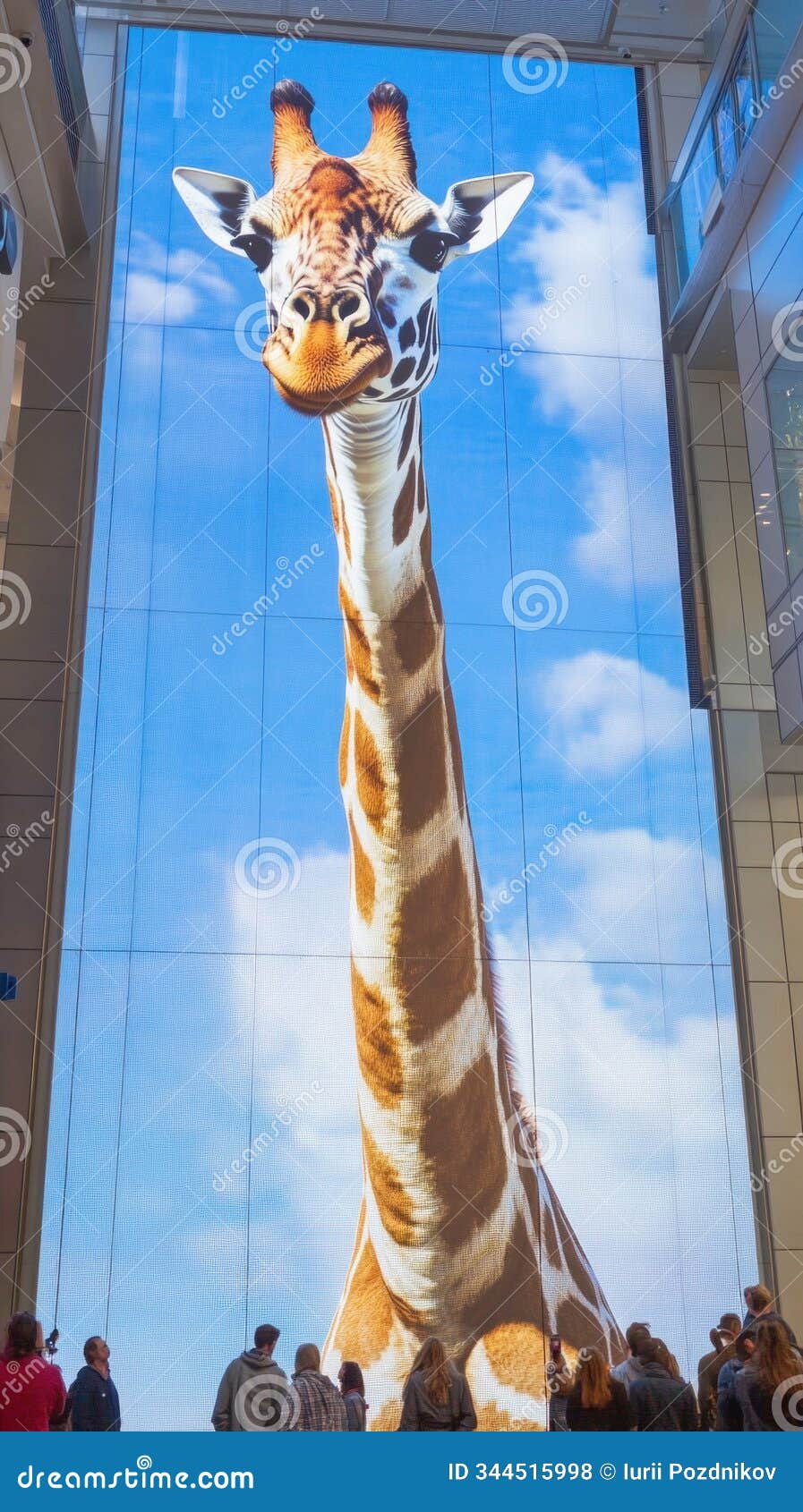 Giant Giraffe Display Towering Over Visitors in Modern Building Stock ...