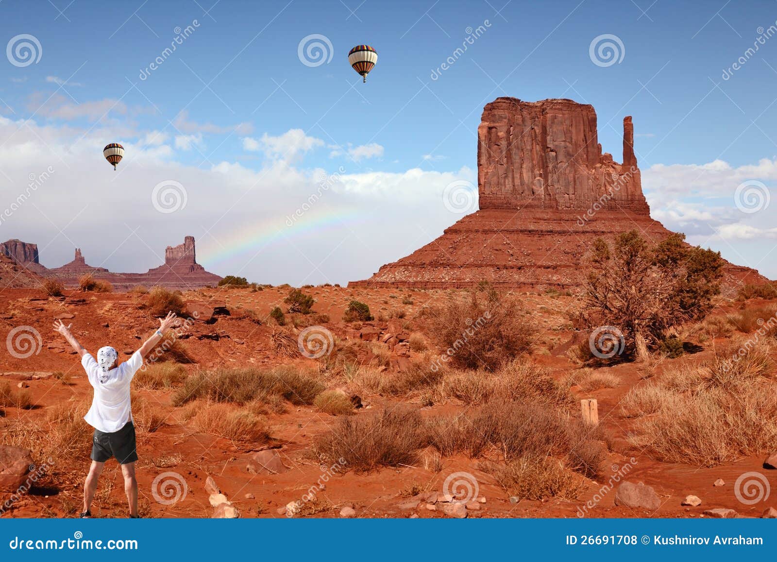 The Tourists in Monument Valley and Balloons Stock Photo - Image of ...