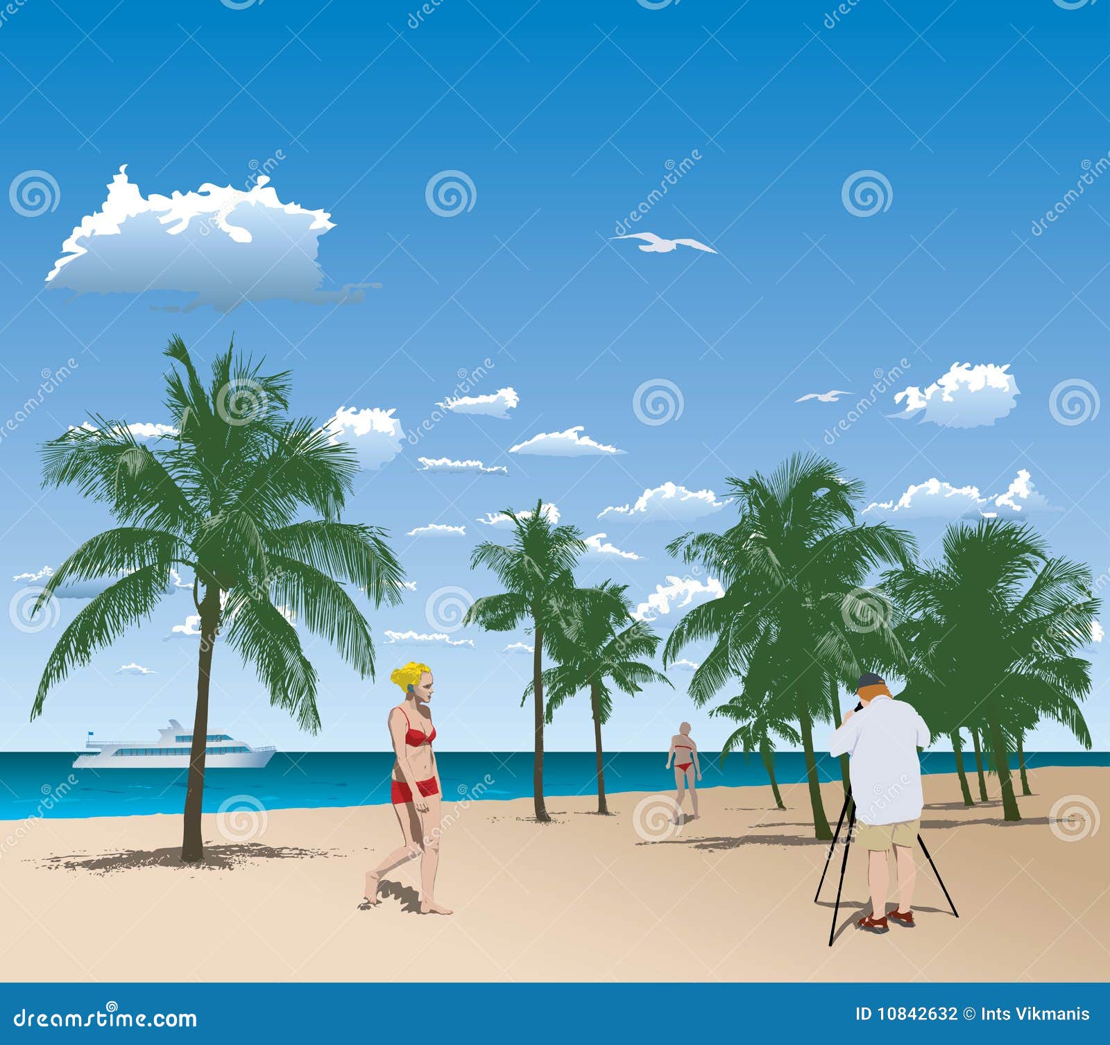 Tourists in tropical beach stock vector. Illustration of ship - 10842632