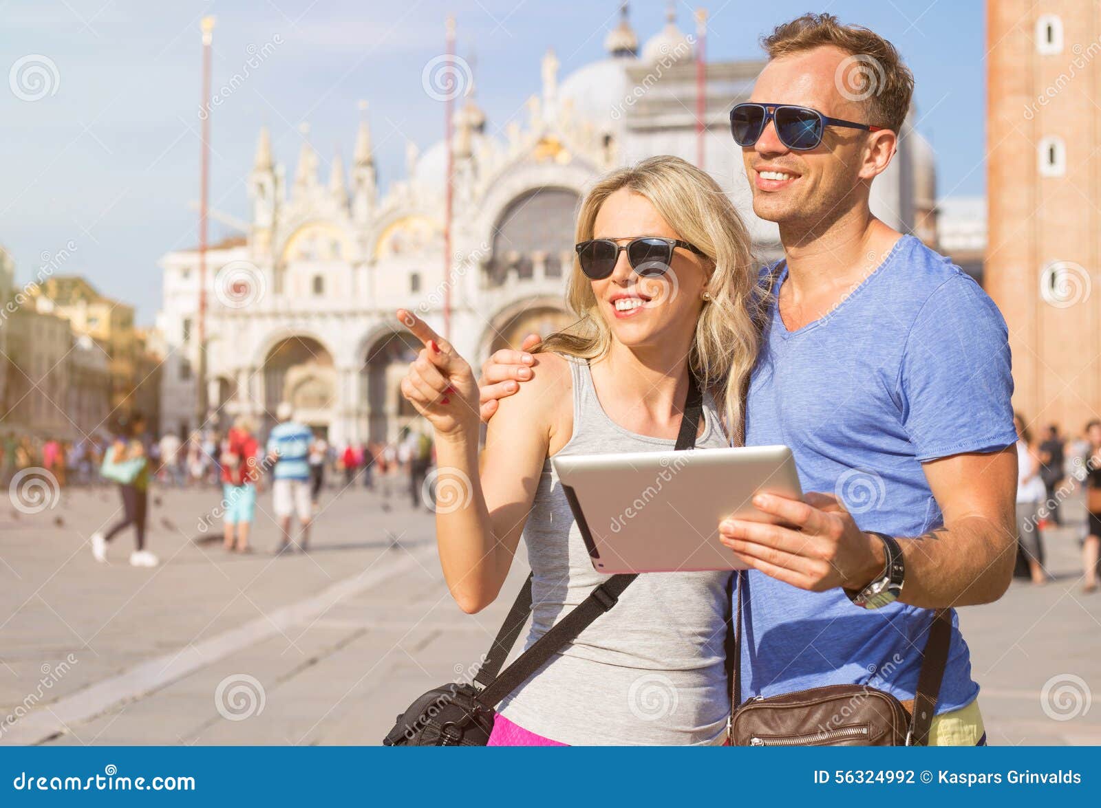 Tourists Using Tablet Computer while Traveling Stock Photo - Image of ...