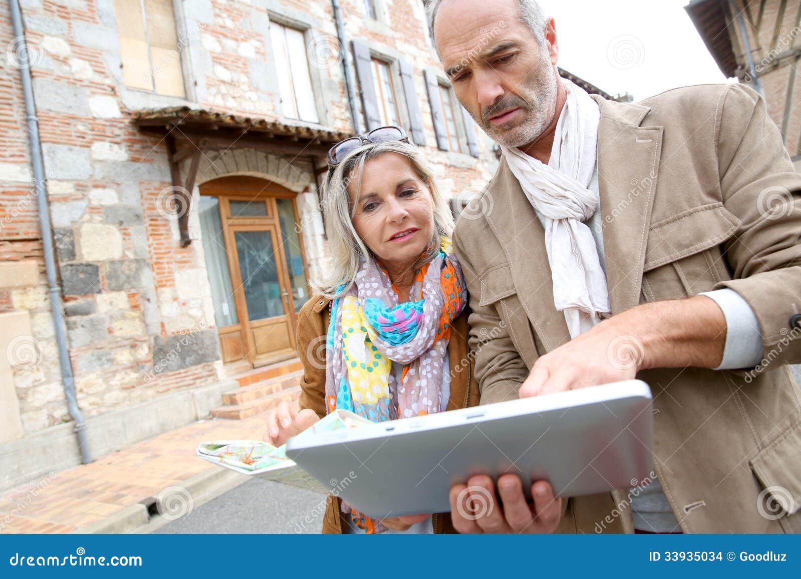 Tourists Using Tablet during Trip Stock Photo - Image of people, city ...