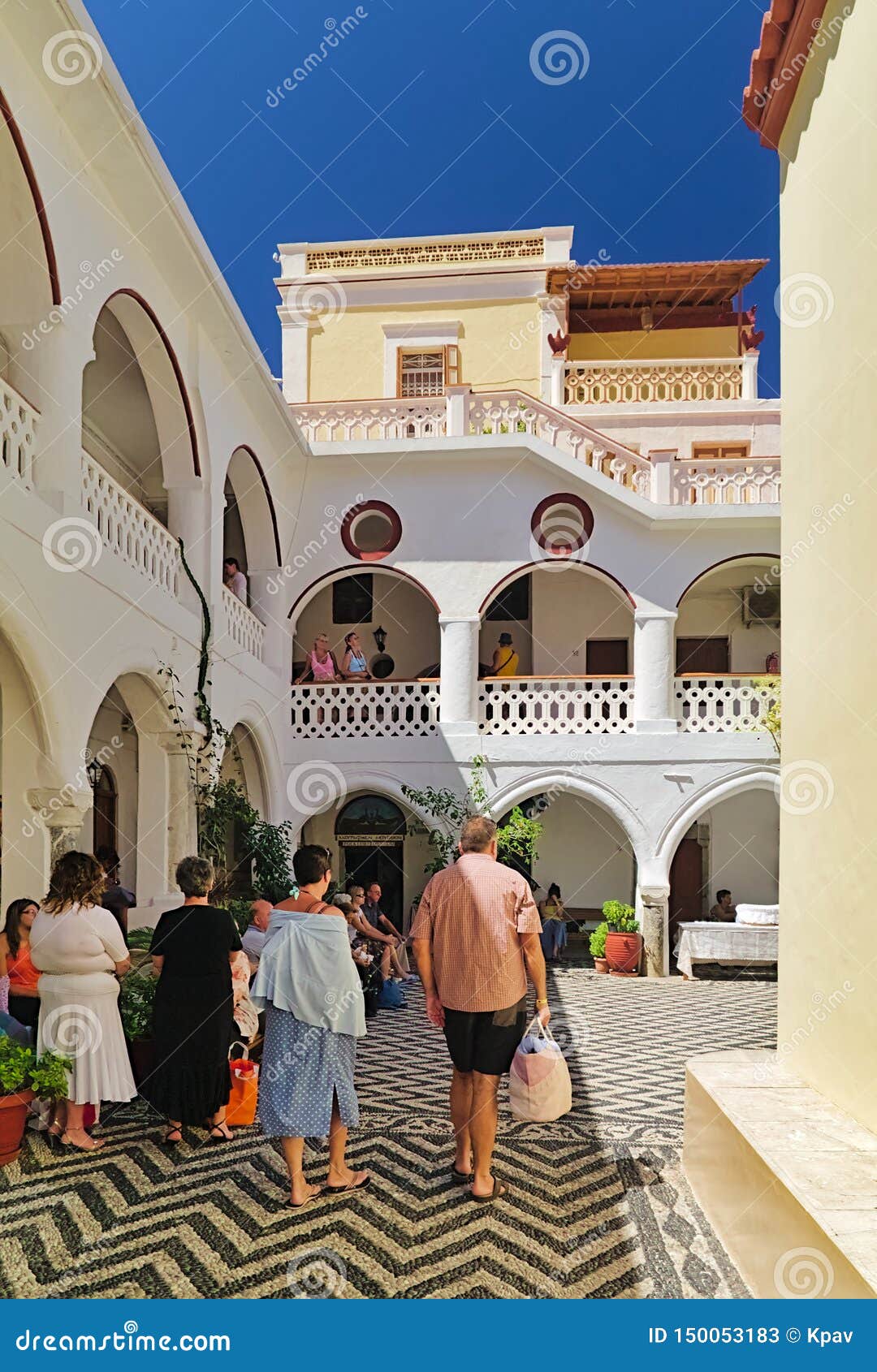Tourists and Visitors Inside Panormitis Monastery Editorial Stock Photo ...