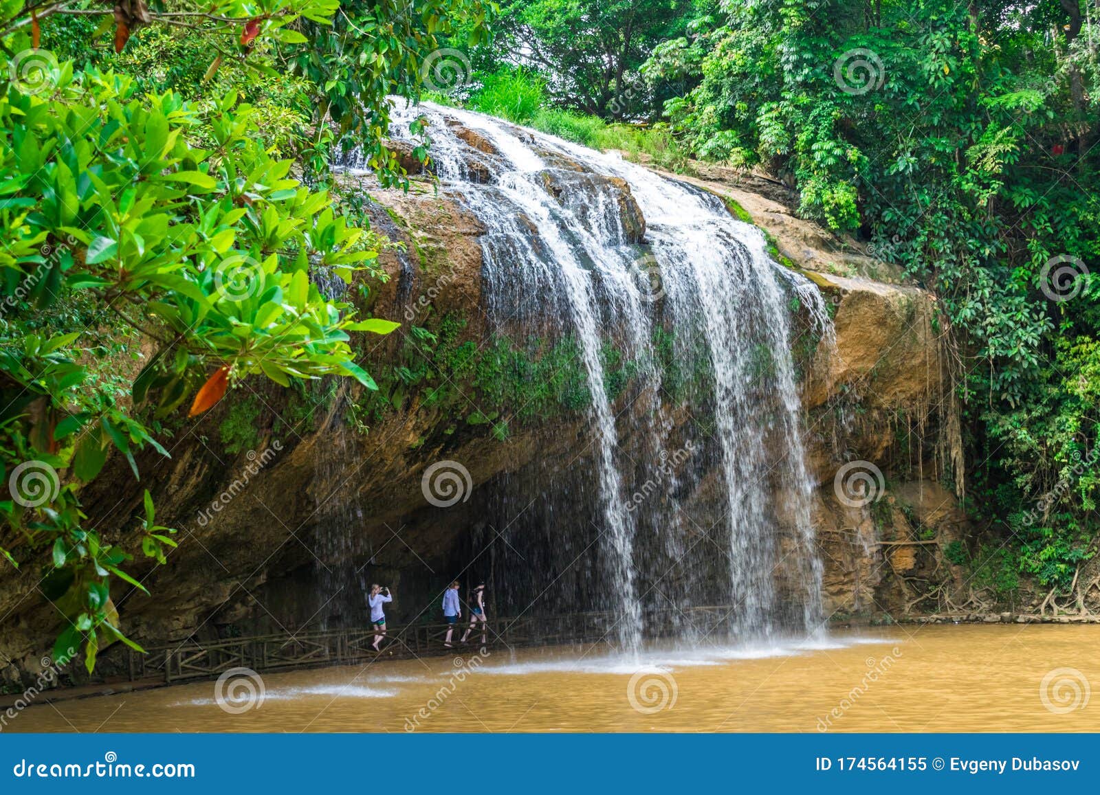 Tourists Walk Under a Waterfall in the Rainforest Editorial Image ...