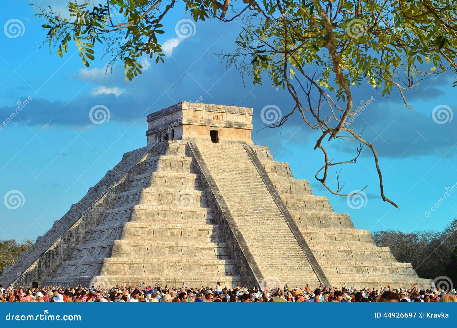 Tourists Watching the Feathered Serpent Crawling Down the Temple ...