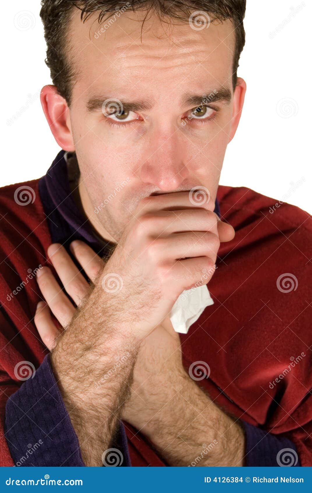 Toux de jeune homme photo stock. Image du tissu, hygiène - 4126384